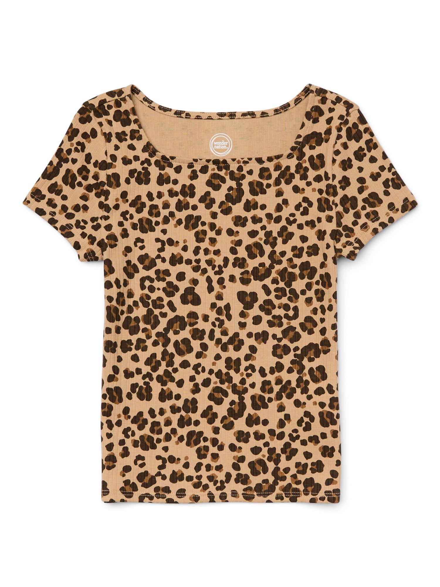 Wonder Nation Girls Square Neck Top with Short Sleeves, Sizes 4-18 ...