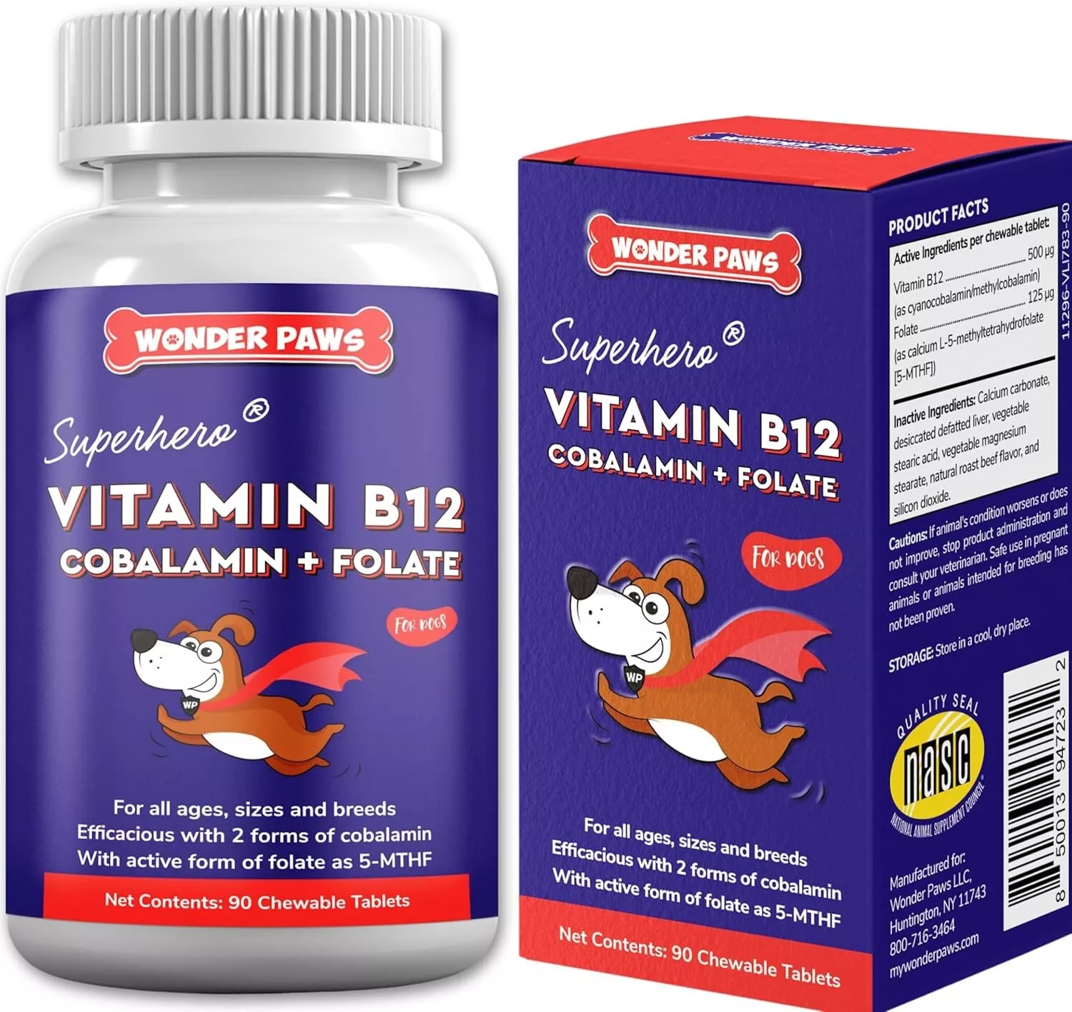 Wonder Paws B12 Supplement for Dogs, Two Forms of B12 with Folate, 90 ...