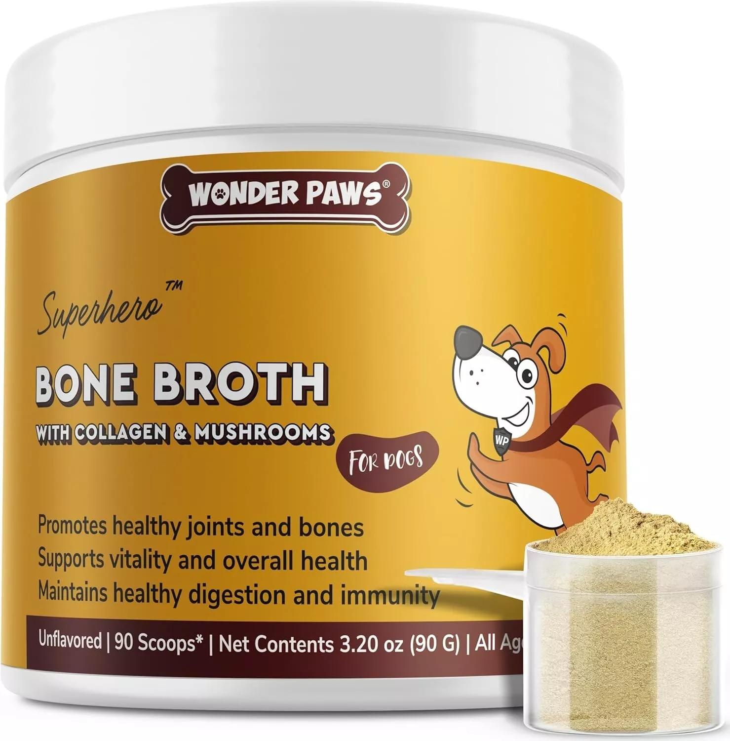 Wonder Paws Bone Broth Powder for Dogs, Organic Mushrooms, Collagen ...