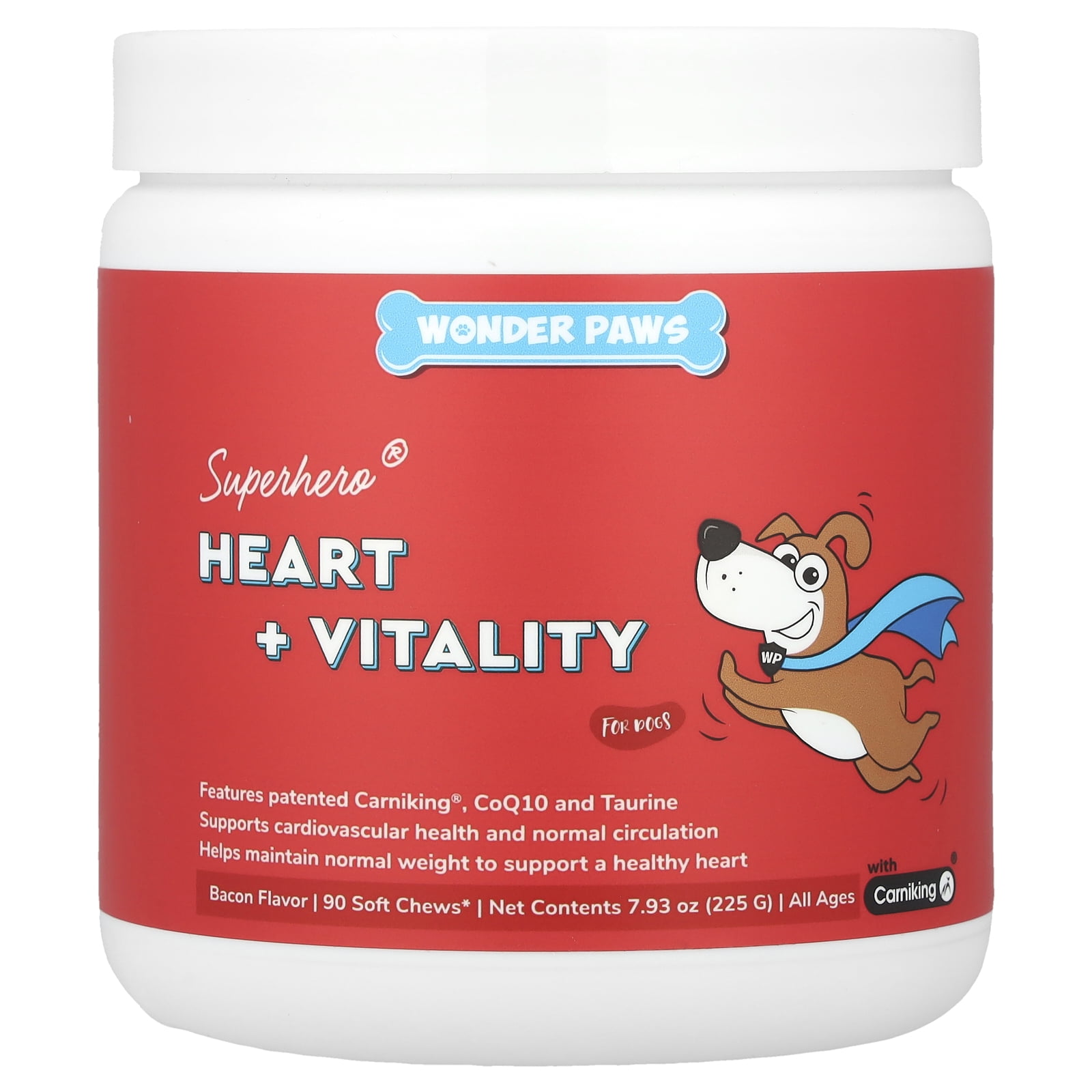 Wonder Paws Superhero® Heart + Vitality Chews, For Dogs, All Ages, Bacon, 90 Soft Chews, 7.93 oz ...