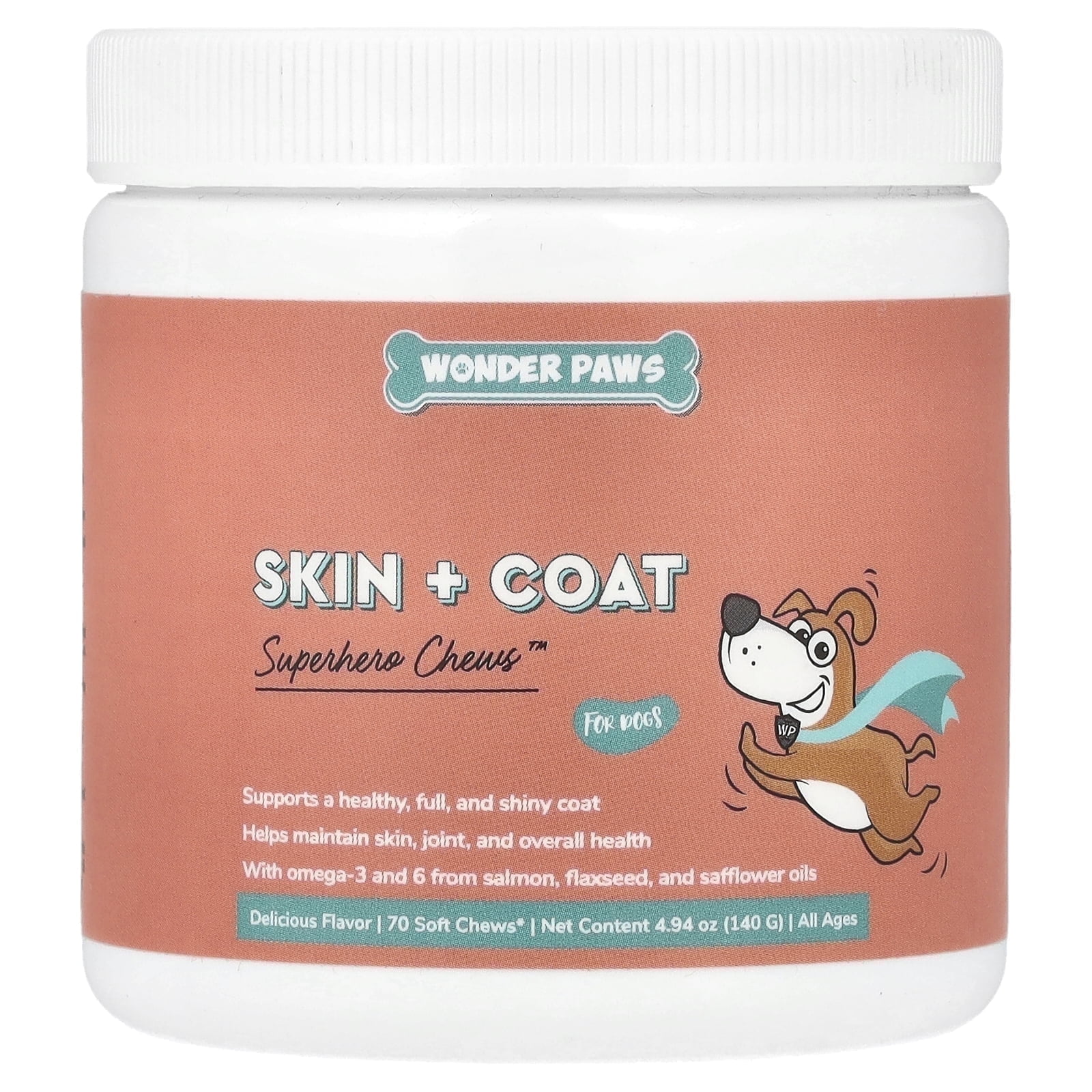 Wonder Paws Canine Skin & Coat Supplement with Salmon Oil, Omega 3 & 6 ...