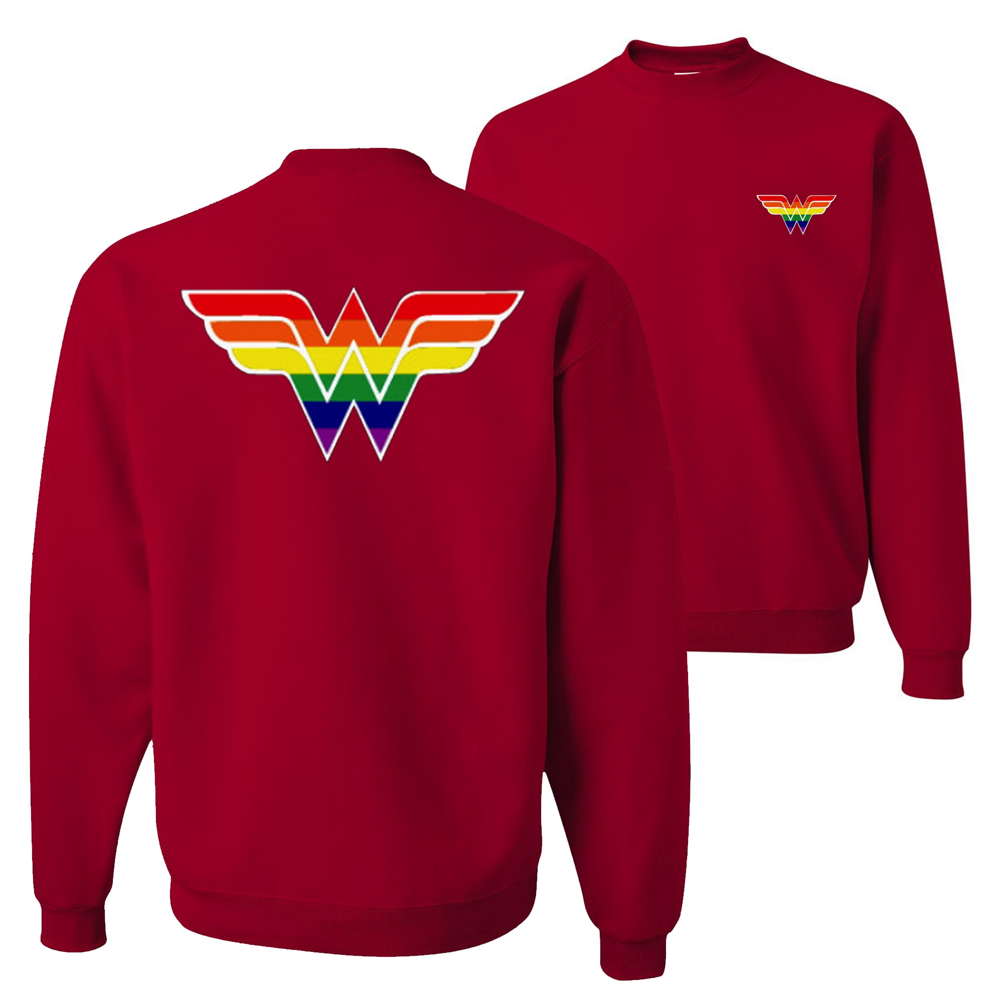 Wonder Rainbow LGBT Pride FRONT AND BACKMens Crew Neck , Red, Large ...