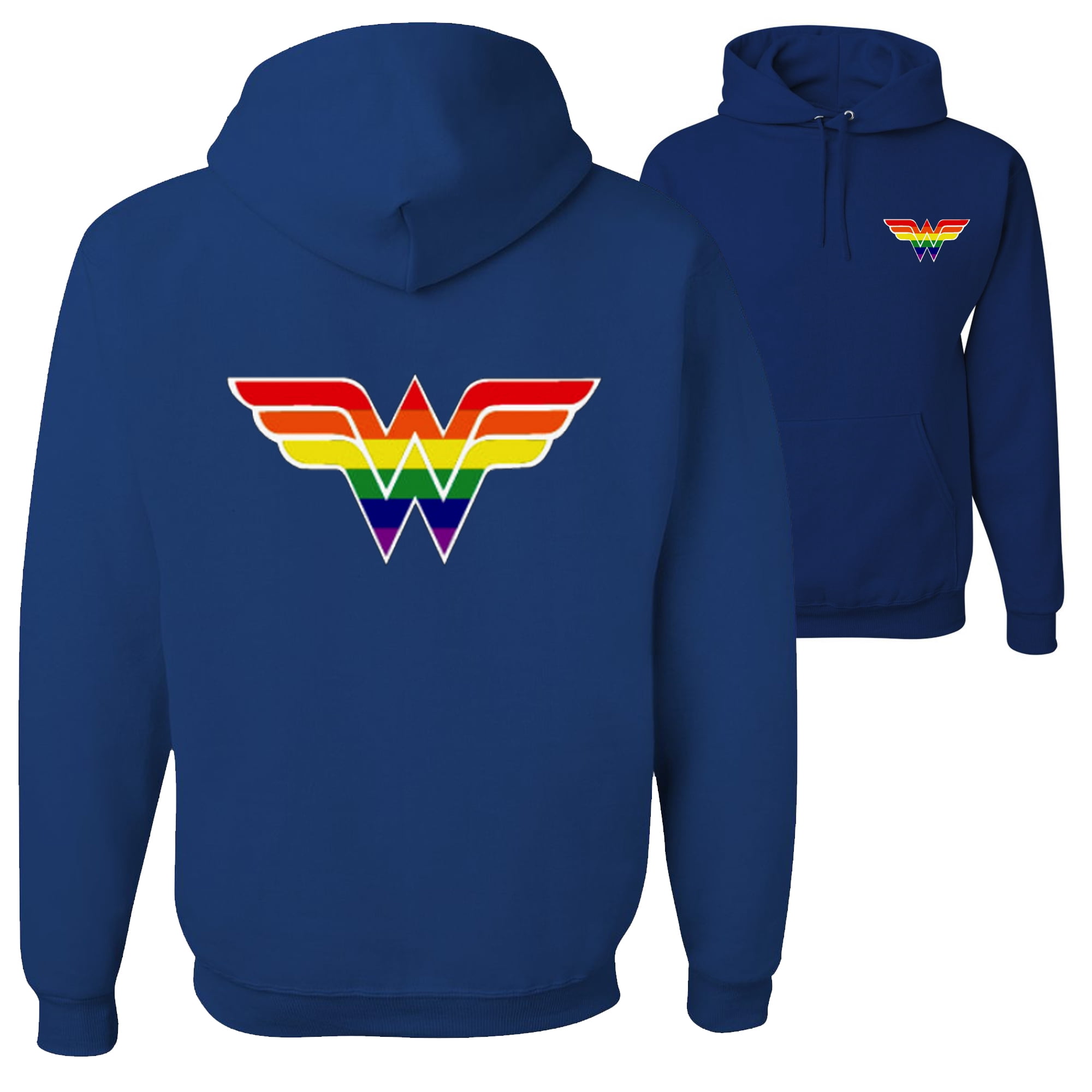 Wonder Rainbow LGBT Pride FRONT AND BACKMens Hoodies, Royal Blue, Large ...