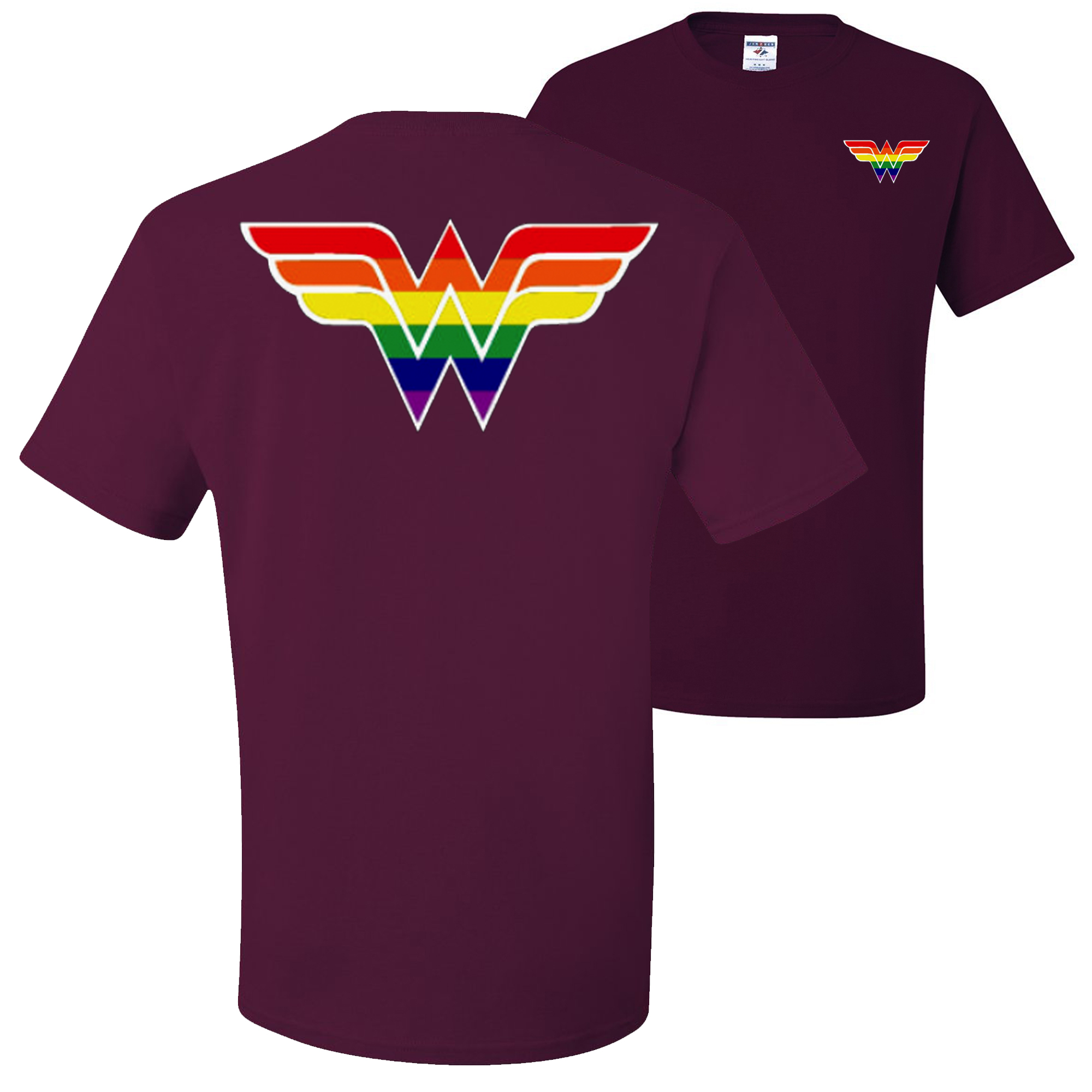 Wonder Rainbow LGBT Pride FRONT AND BACKMens T-shirts , Maroon, 4XL ...