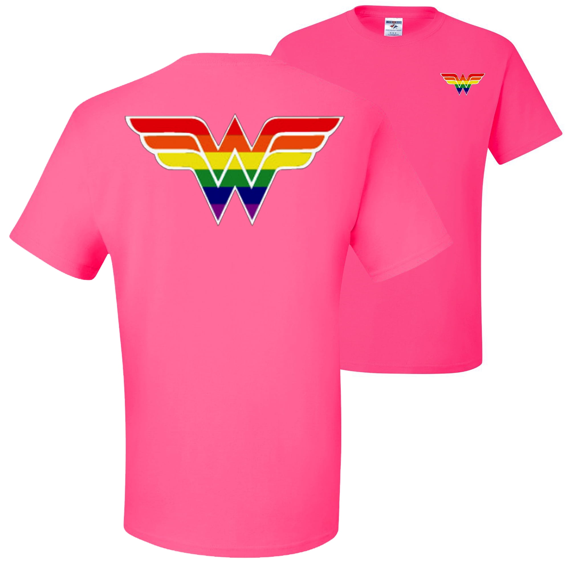 Wonder Rainbow LGBT Pride FRONT AND BACKMens T-shirts , Neon Pink, 5XL ...