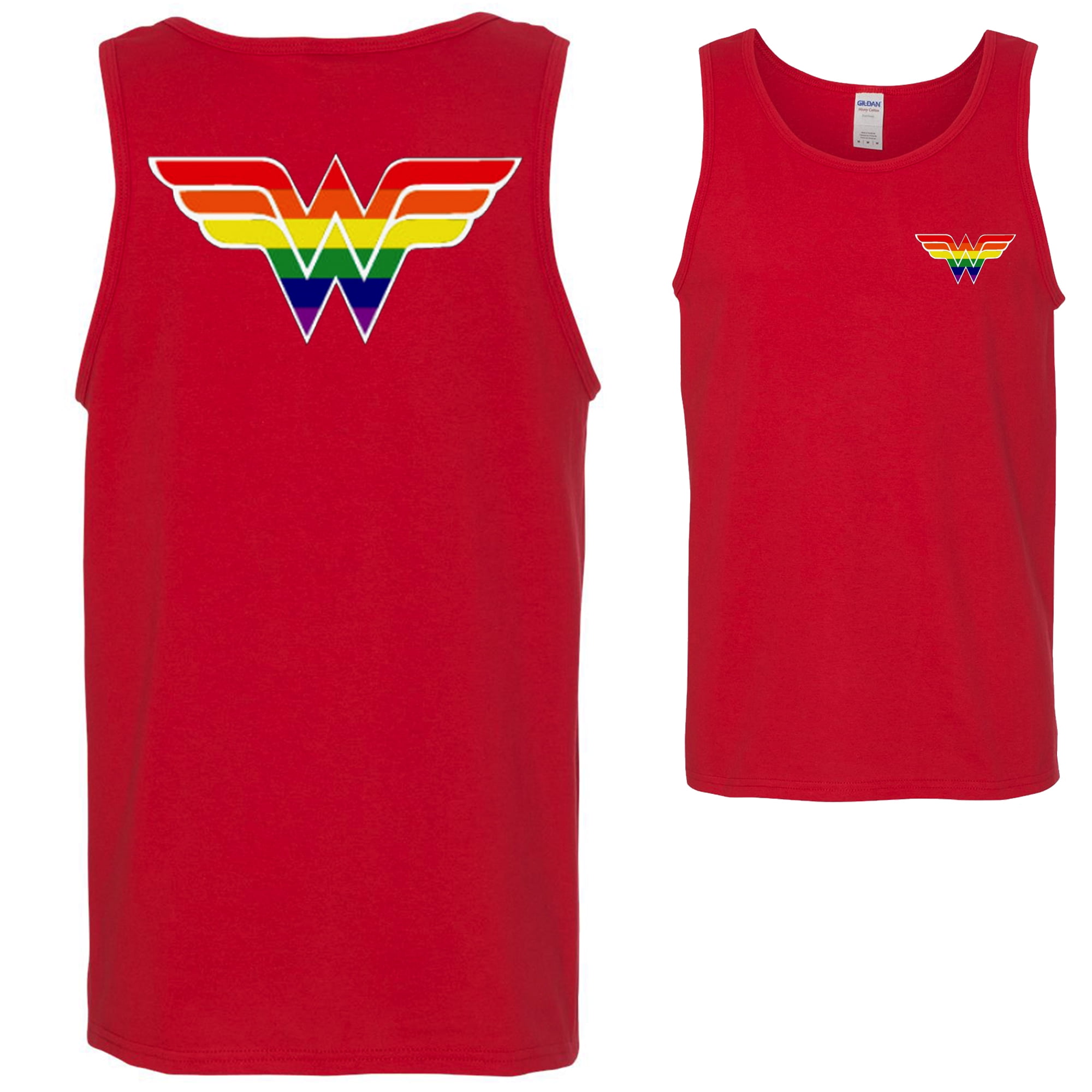 Wonder Rainbow LGBT Pride FRONT AND BACKMens Tank Top, Red, 3XL ...
