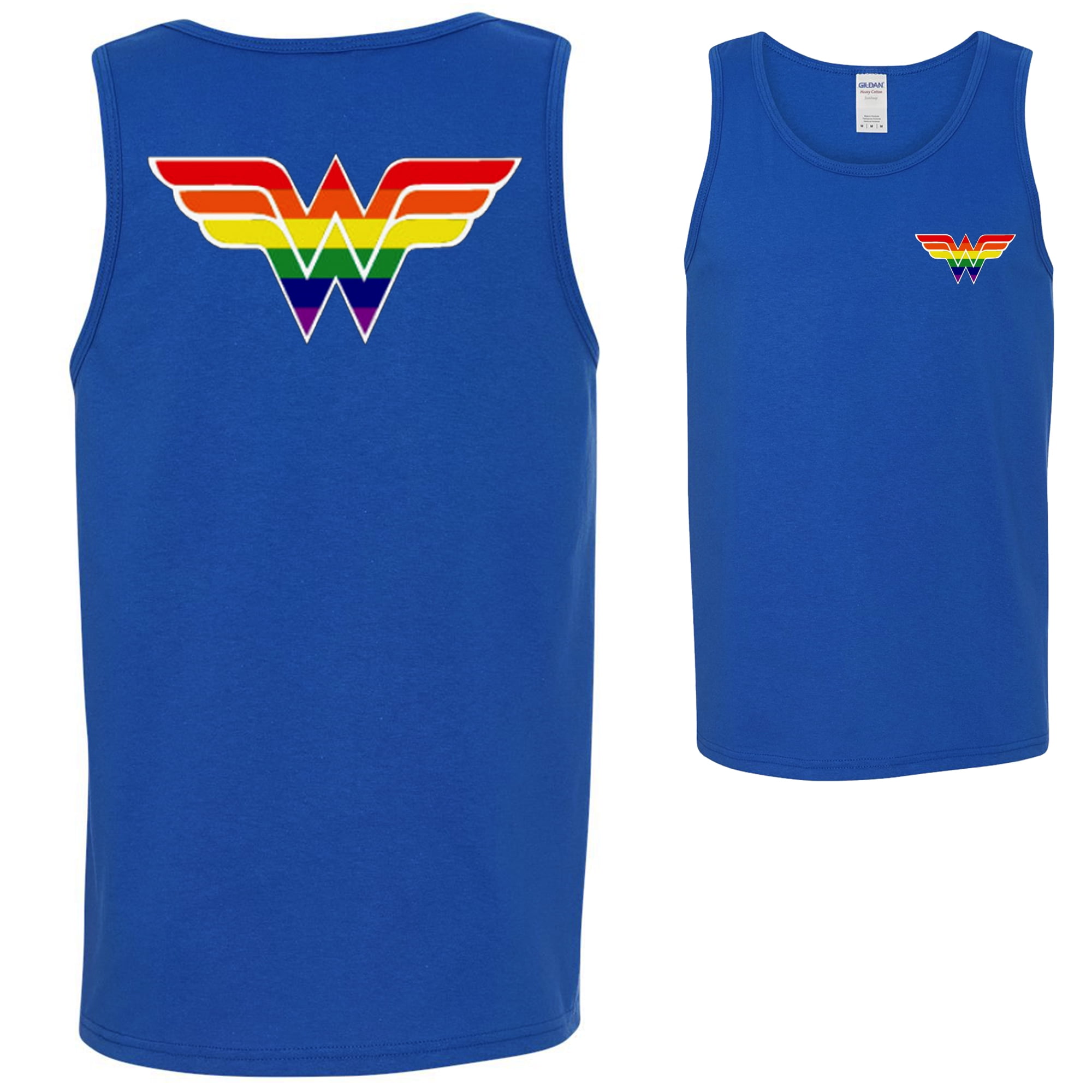 Wonder Rainbow LGBT Pride FRONT AND BACKMens Tank Top, Royal Blue ...