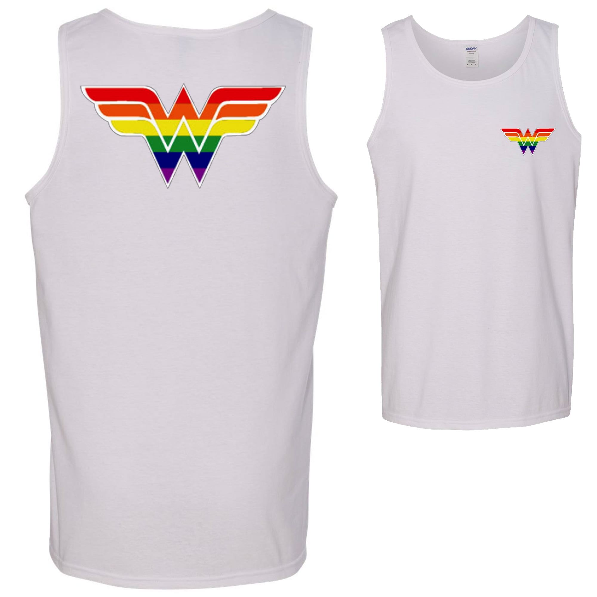 Wonder Rainbow LGBT Pride FRONT AND BACKMens Tank Top, White, 2XL ...