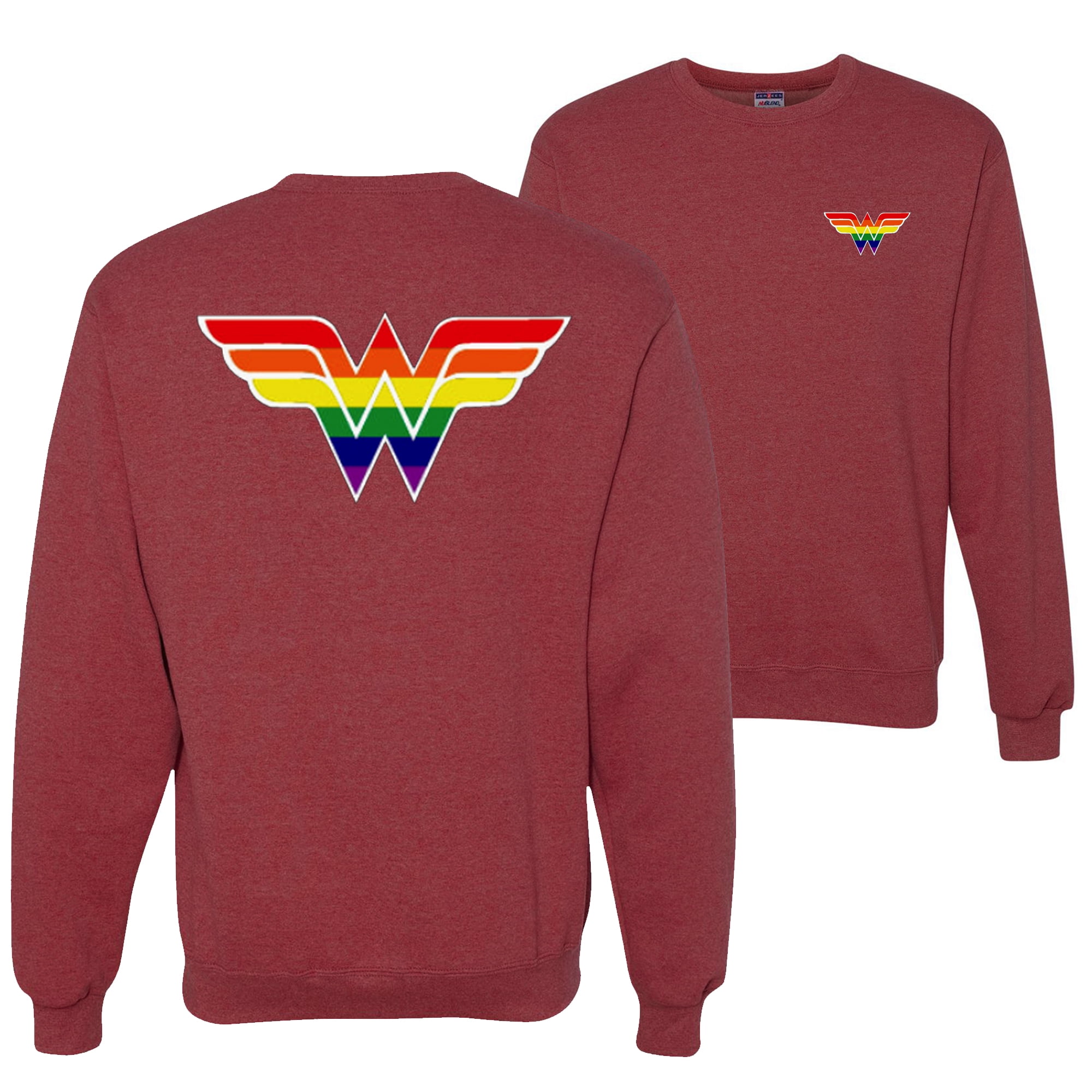 Wonder Rainbow LGBT Pride Mens Crew Neck , Vintage Heather Red, Large ...