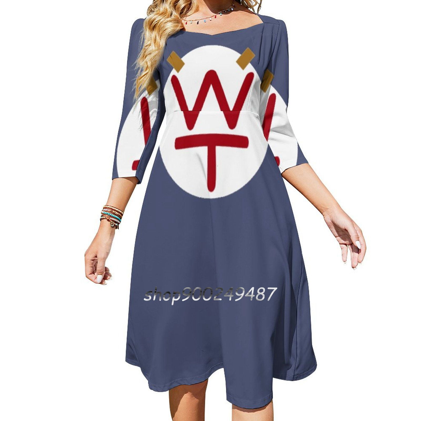 Wonder Tweek Square Neck Dress Cute Loose Print Dresses Elegant Beach ...