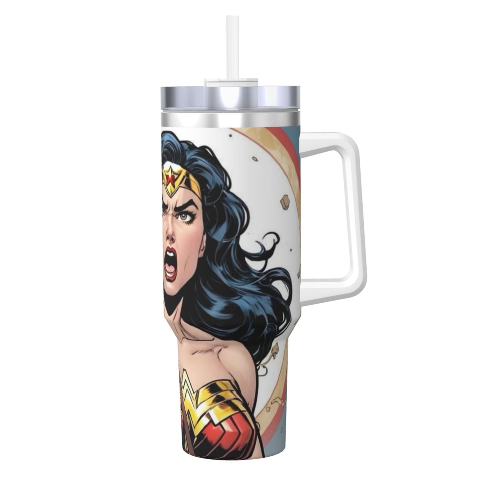 Wonder Woman 40oz Ice Bully With Handle Straw And Lid, Print Stainless ...