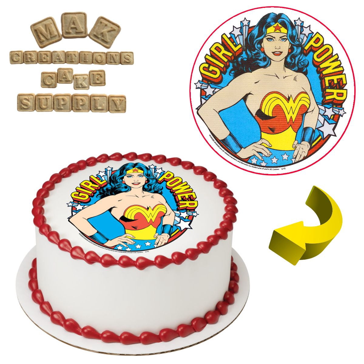 Wonder Woman 8" Round Edible Cake Topper ~ Can be used on 8", 9" or 10 ...