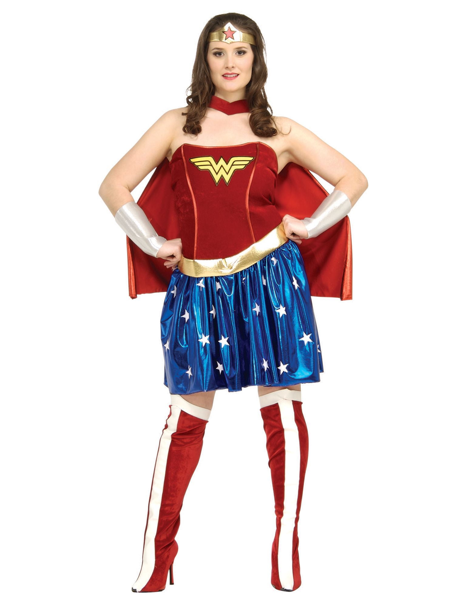 Wonder Woman Plus Size Superhero Adult Costume with Dress, Boot Tops ...