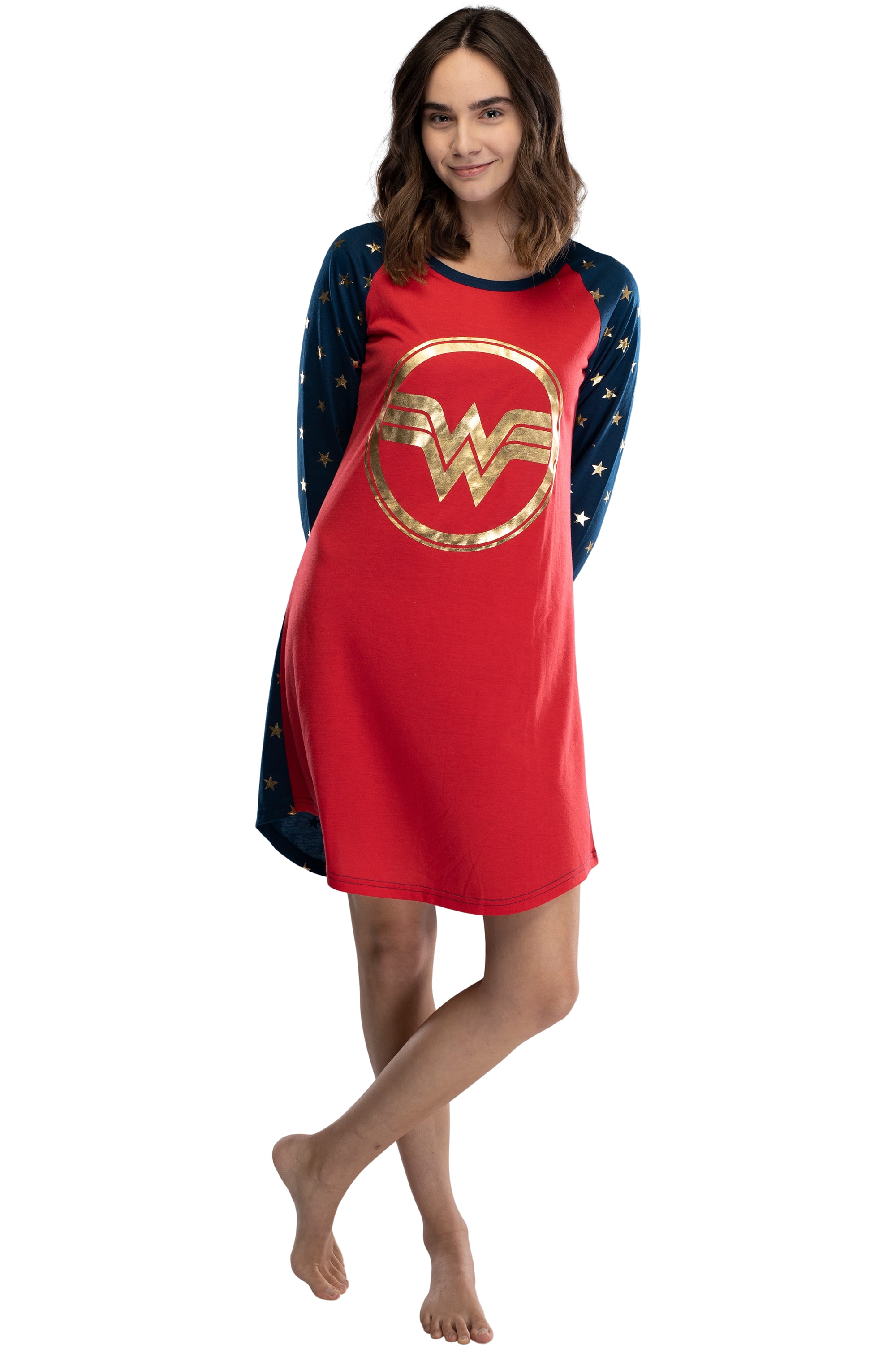 DC Comics Wonder Woman Gold Foil Circle Logo Women's Long Sleeve Raglan ...