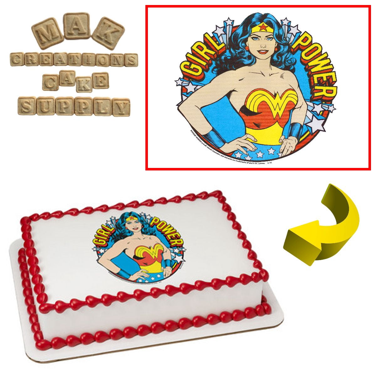 Wonder Woman Edible 1/4 Sheet Cake topper - Can also be used on a 1/2 ...