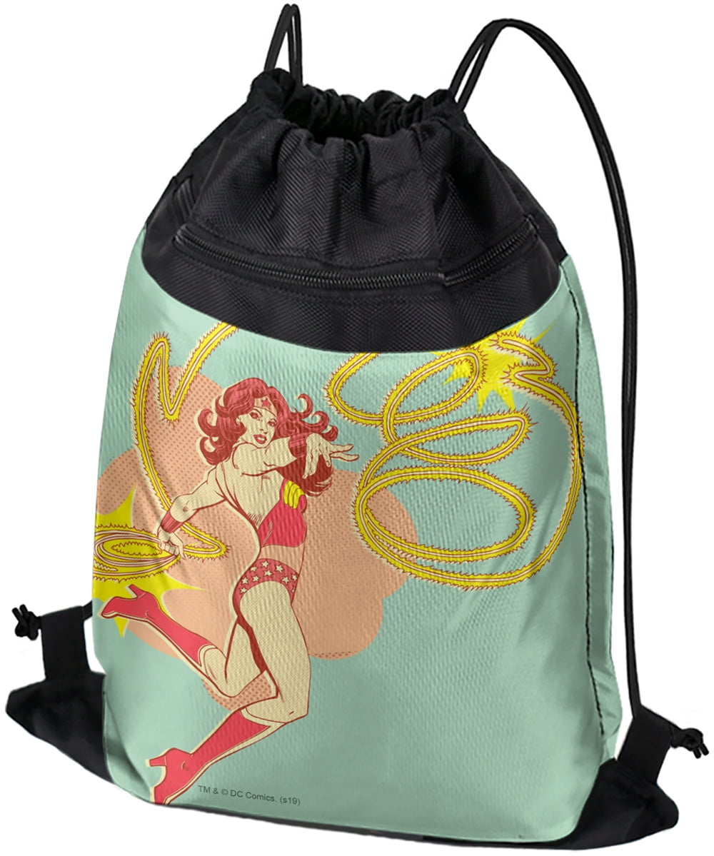 Wonder Woman Golden Lasso Drawstring Backpack Sports Bag Sackpack 17" x ...