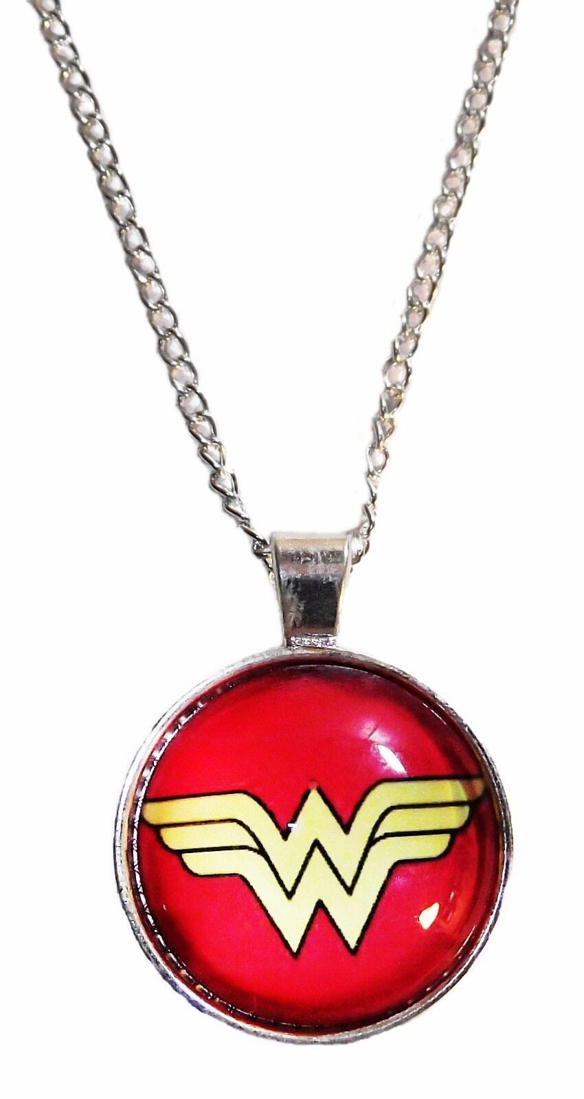 Wonder Woman Logo Glass Domed Pendant on 20 Inch Silvertone Chain ...