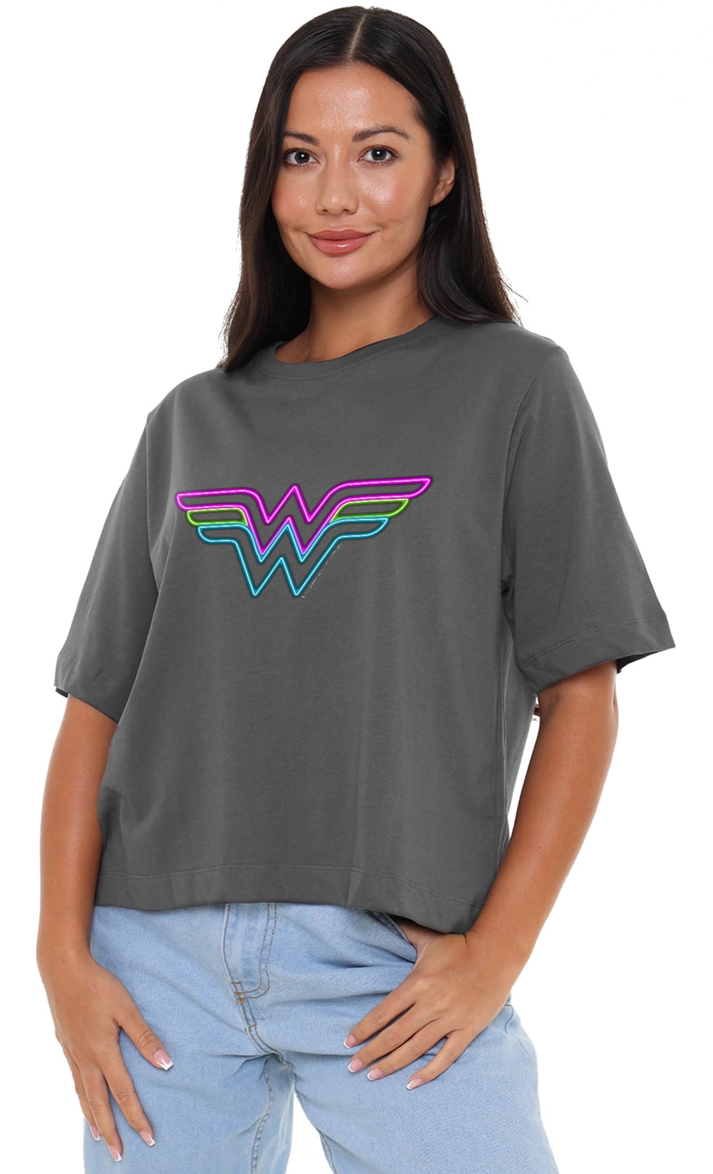 Wonder Woman Neon Wonder Woman Women's Boxy Cropped T-Shirt Casual ...