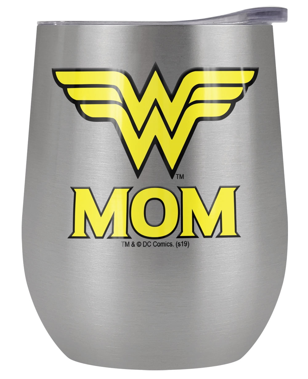 Wonder Woman Official Wonder Mom 12 OZ Stemless Wine Tumbler, Stainless ...