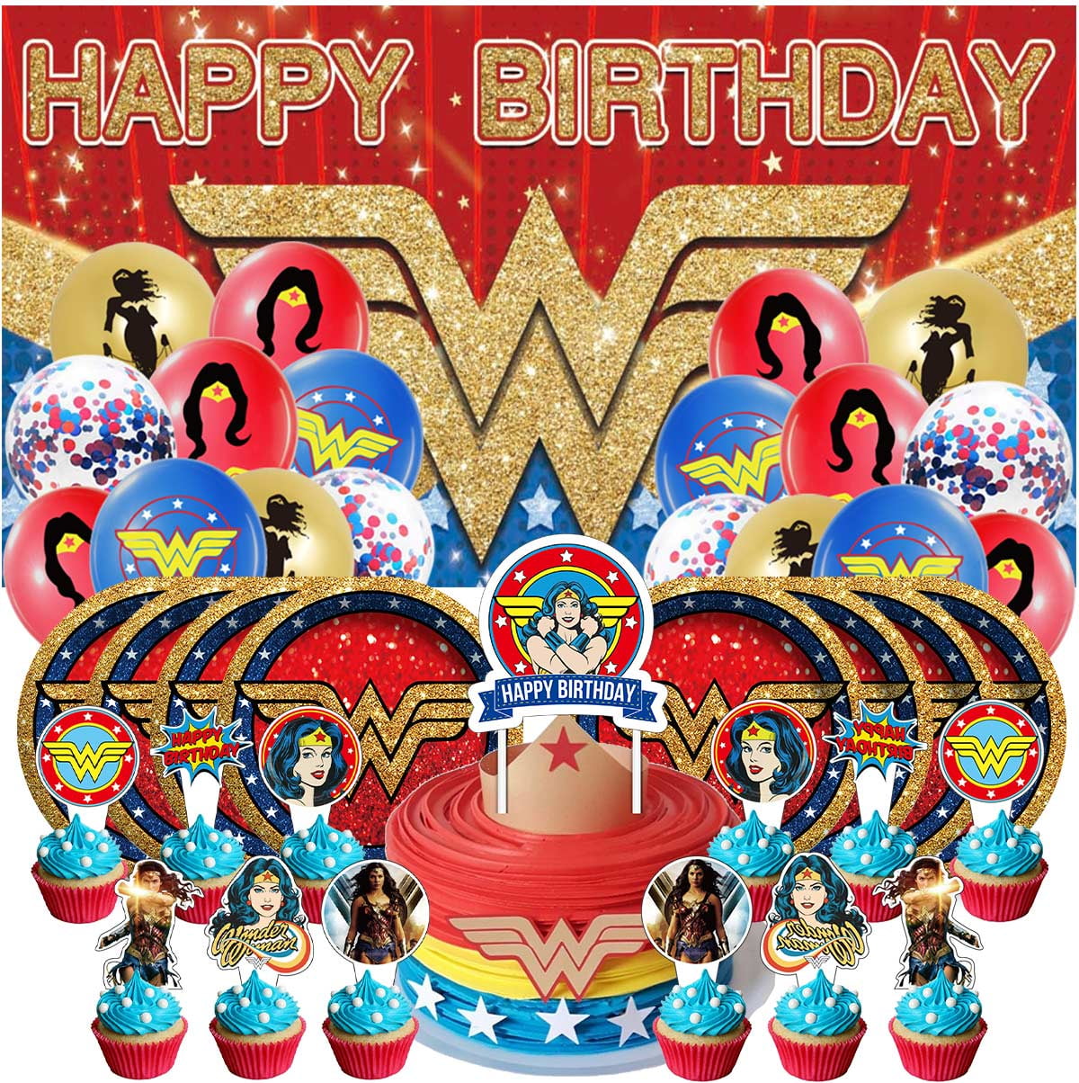 Wonder Woman Plates Tableware Balloons Party Supplies Cake Topper ...