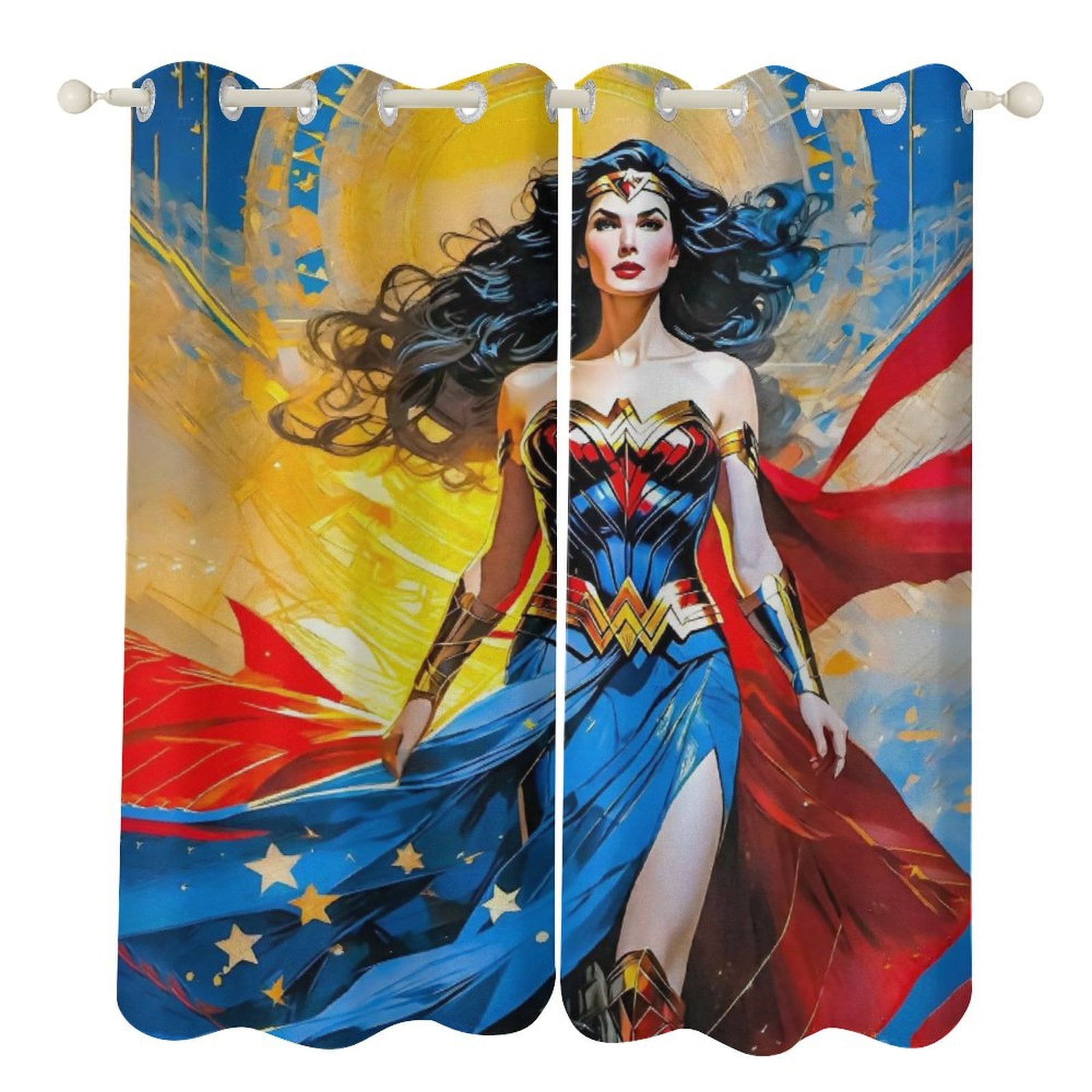 Wonder Woman Printed Perforated Curtains Retro Style Room Darkening ...