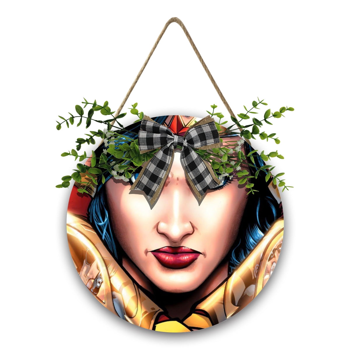 Wonder Woman Round wooden hanging board with decorative flowers and ...