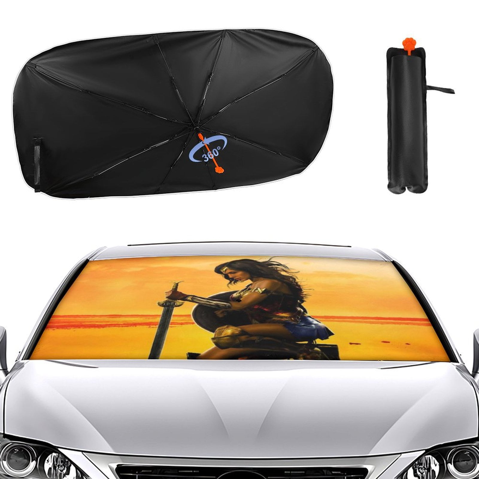 Wonder Woman Windshield Sun Shade Umbrella - Foldable Car Window Shades ...