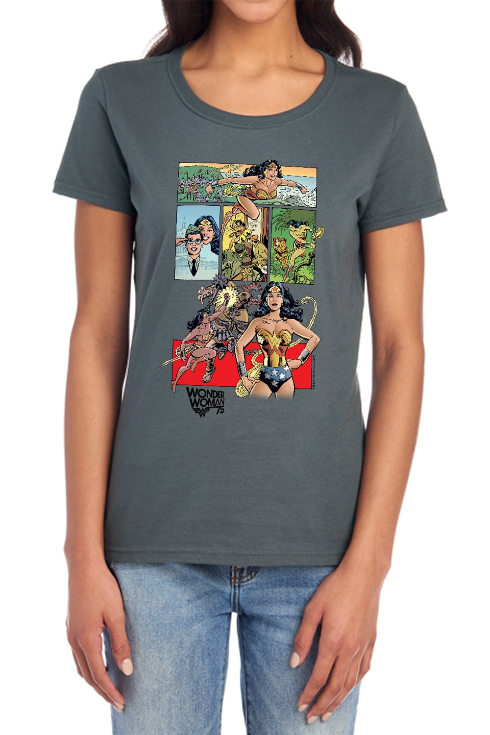 Wonder Woman Ww75 Comic Page Women's T Shirt, Charcoal, Large - Walmart.com