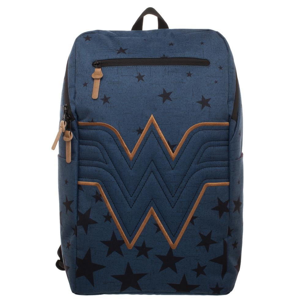 Wonder Woman Tech Backpack - Navy Blue with Gold Outline, Perfect for ...
