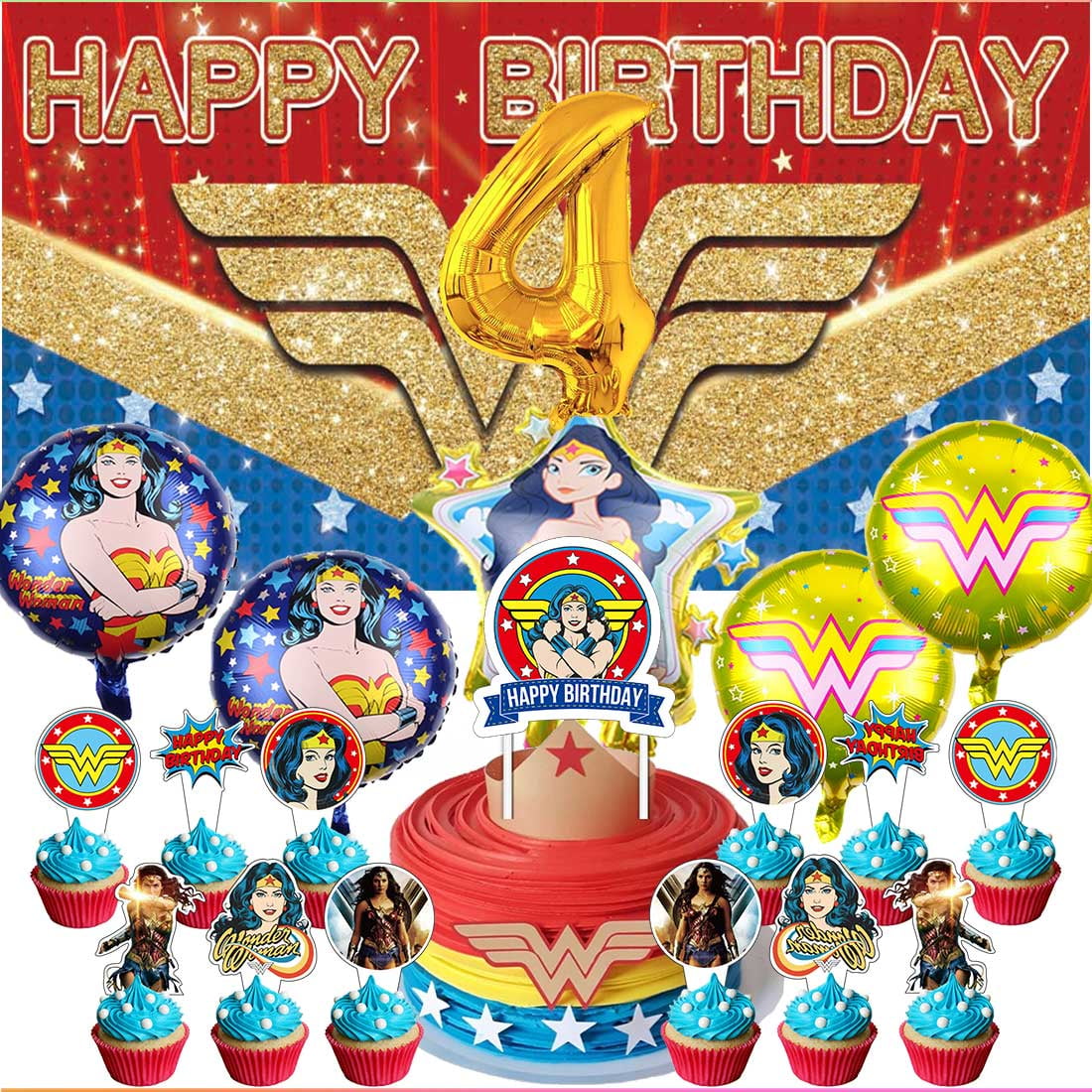 Wonder Women Party Supplies Decor 4th Kit Balloons Birthday Cake Topper ...