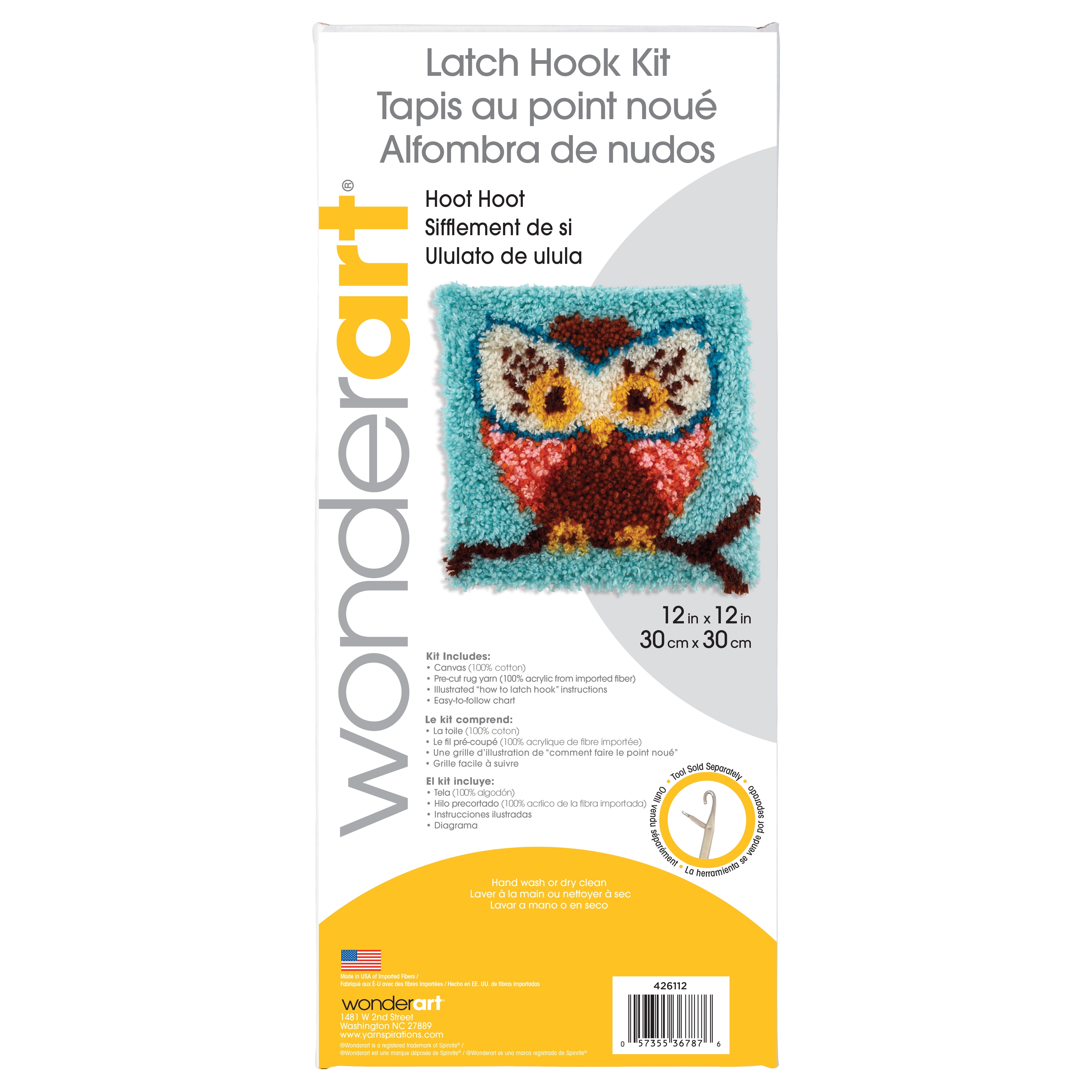 WonderArt® 12" x 12" Latch Hook Kit, Hoot Hoot, Acrylic Yarn Cotton ...