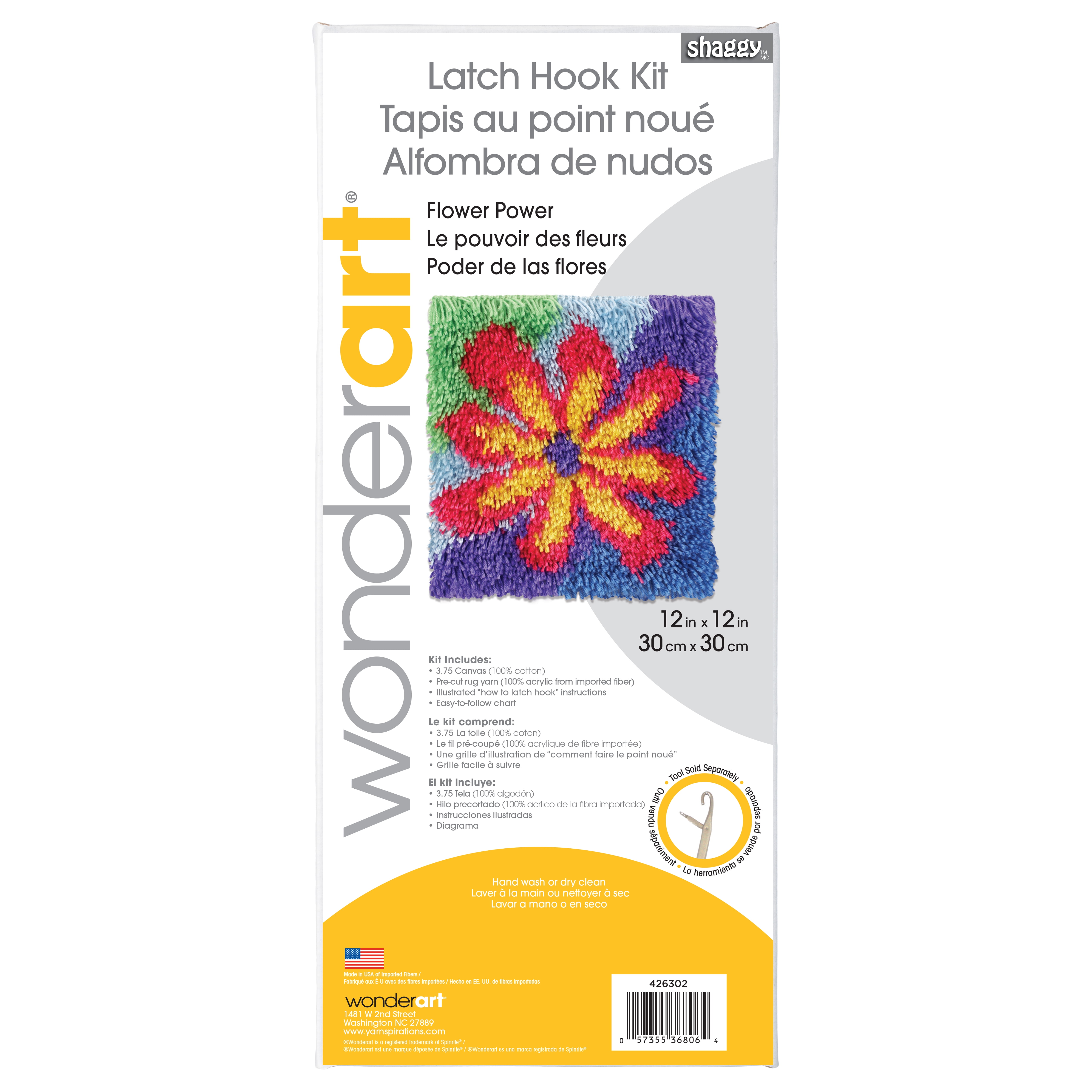 WonderArt® 12" x 12" Latch Hook Kit, Shaggy Flower Power, Acrylic Yarn ...