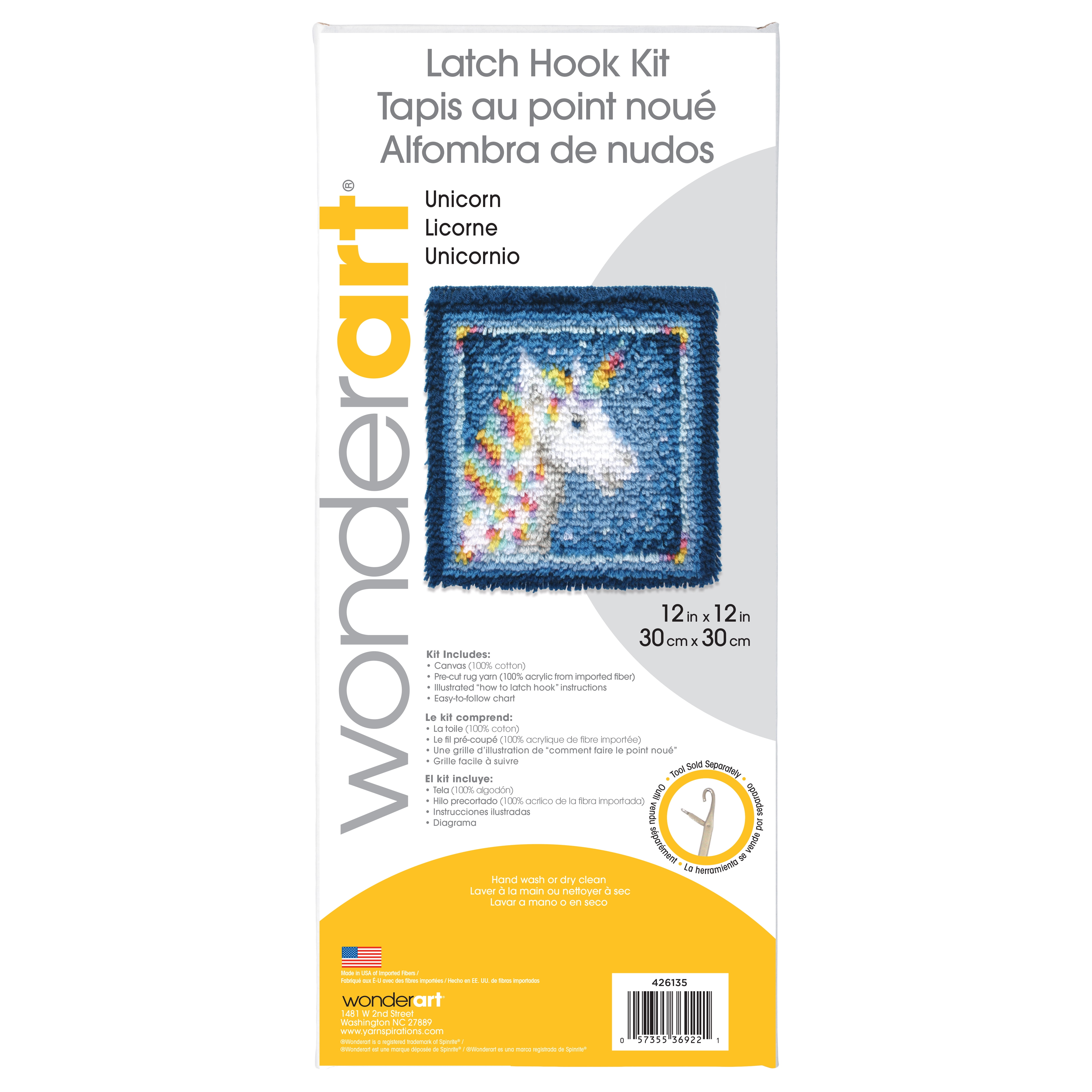 WonderArt® 12" x 12" Latch Hook Kit, Unicorn, Acrylic Yarn Cotton ...