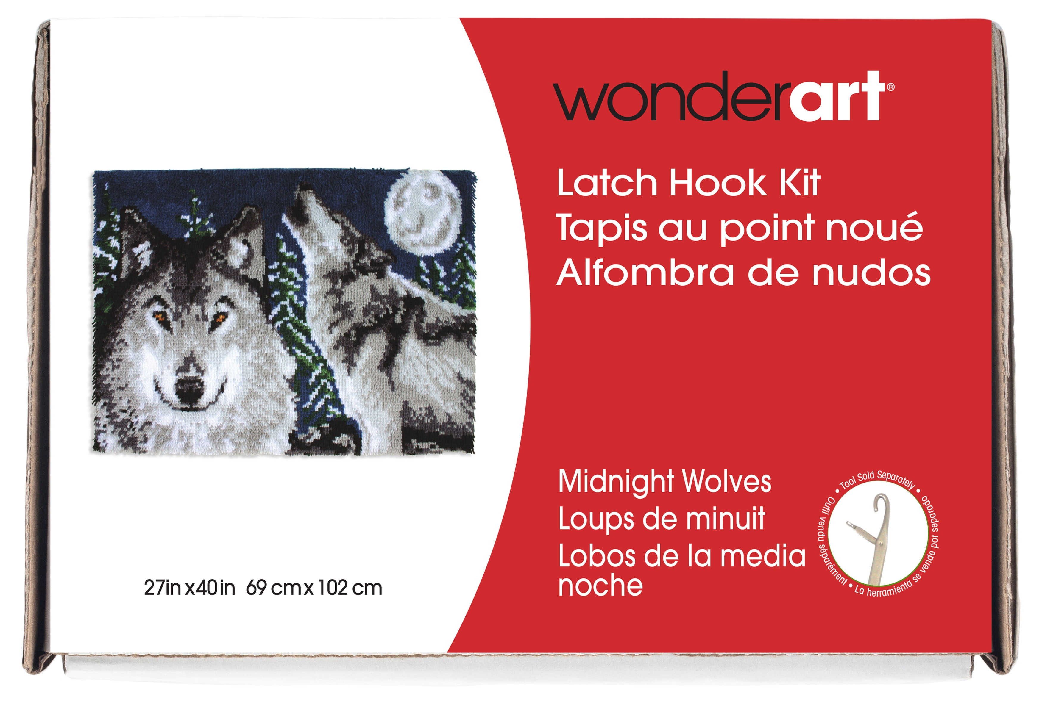 WonderArt® 27" x 40" Latch Hook Kit, Midnight Wolves, Acrylic Yarn ...