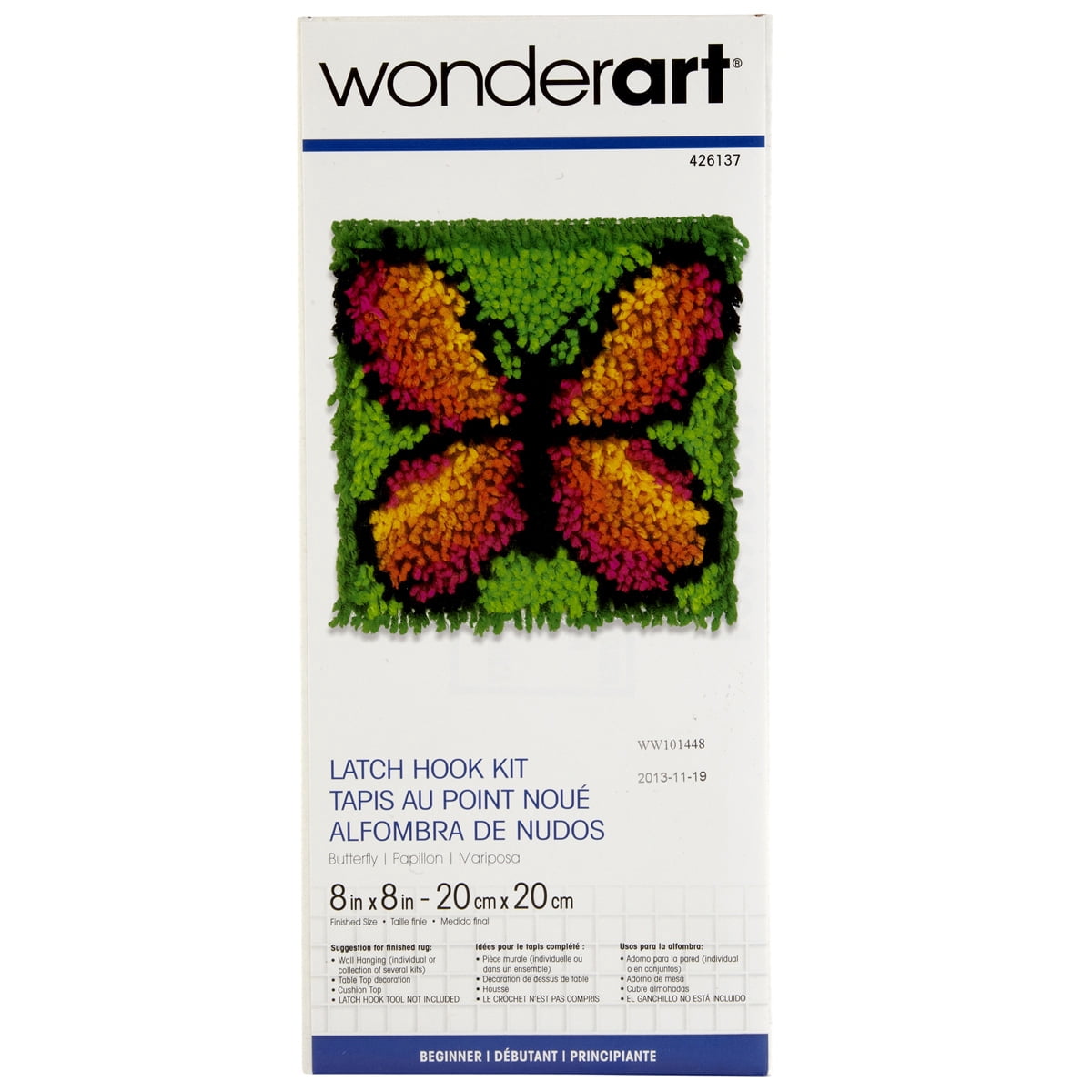 WonderArt® 8" x 8" Latch Hook Kit, Butterfly, Acrylic Yarn Cotton ...