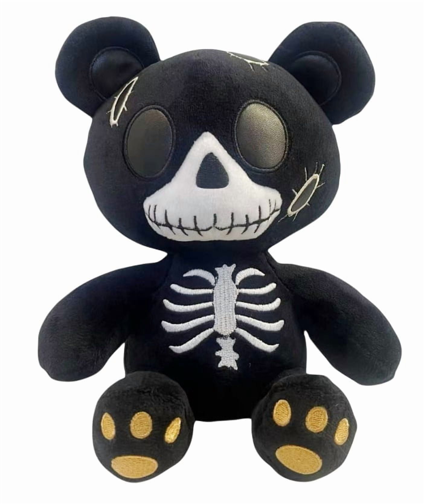 WonderHive Creepy Cute Skeleton Bear Plush 7.87" - Black Plush Toy with ...