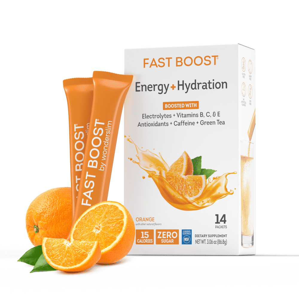 Wonderslim FAST BOOST Energy & Hydration Drink Mix, Sugar-Free Orange ...
