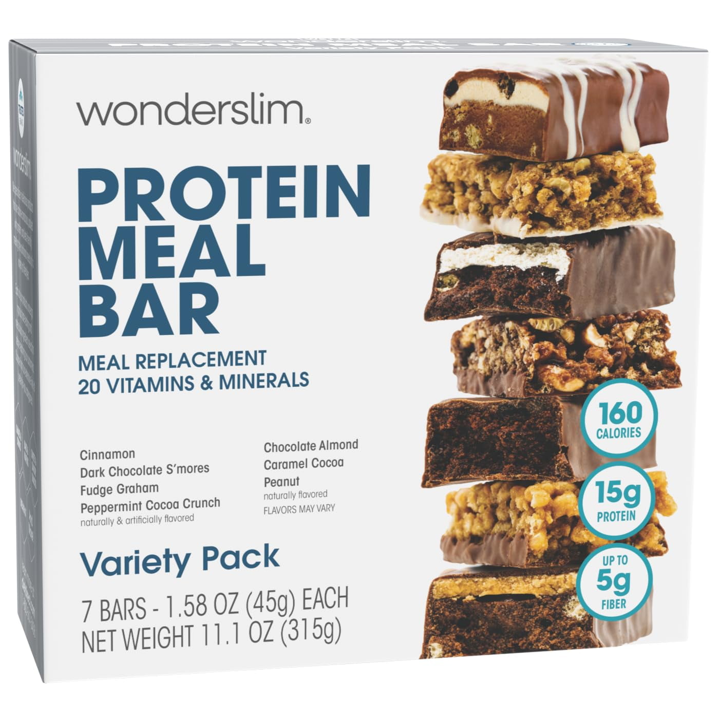 WonderSlim Meal Replacement Protein DPF11 Bar, Variety Pack, 15g ...