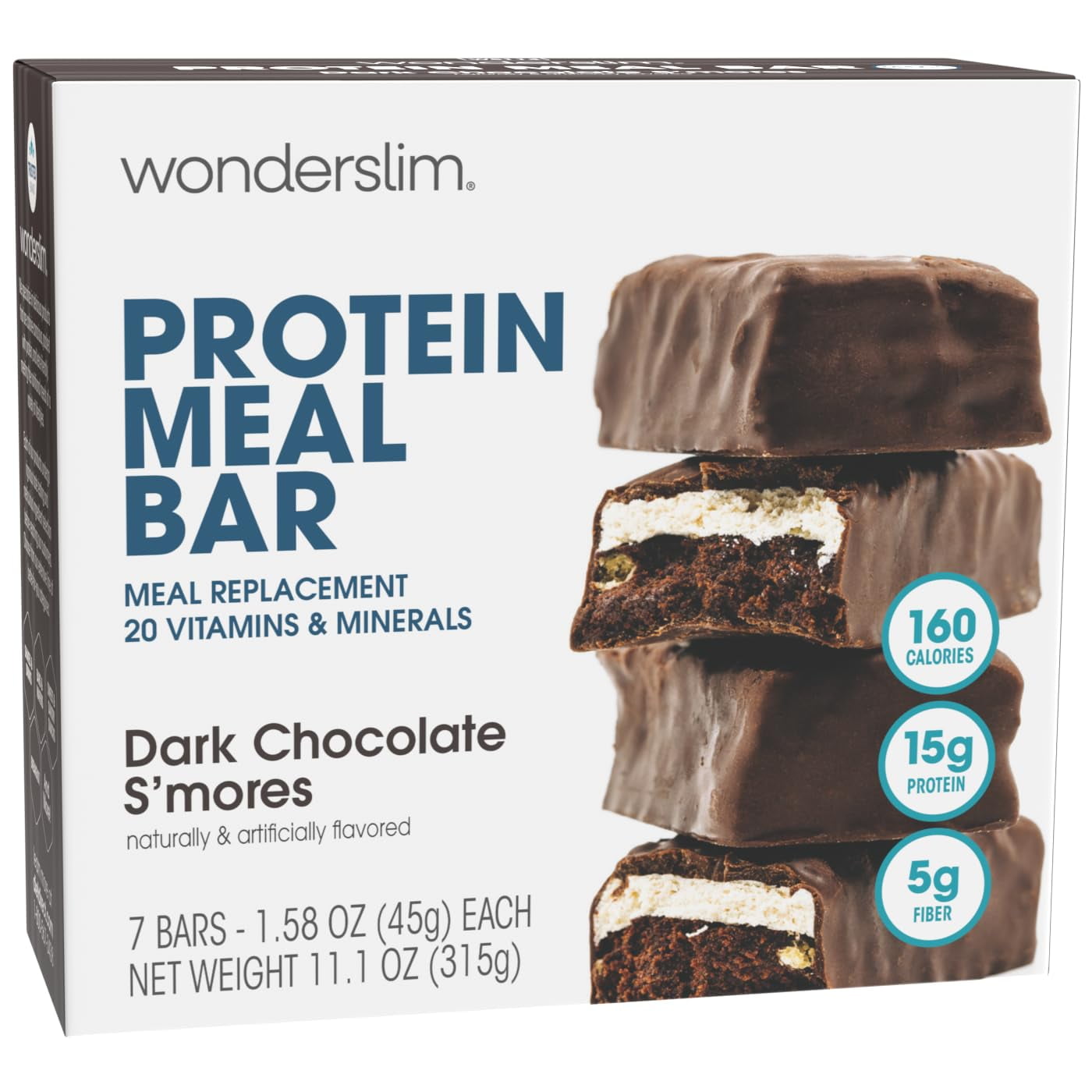 WonderSlim Meal Replacement Protein MZF22 Bar, Dark Chocolate S'mores ...