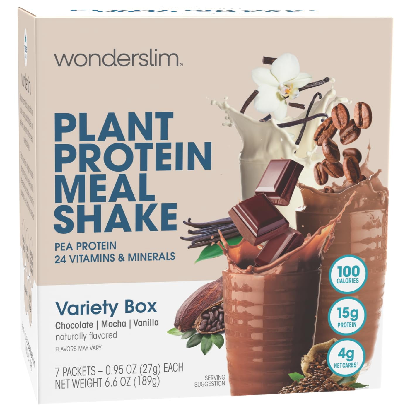 WonderSlim Plant Based Meal SSF20 Replacement Shake, Variety Pack, 15g ...
