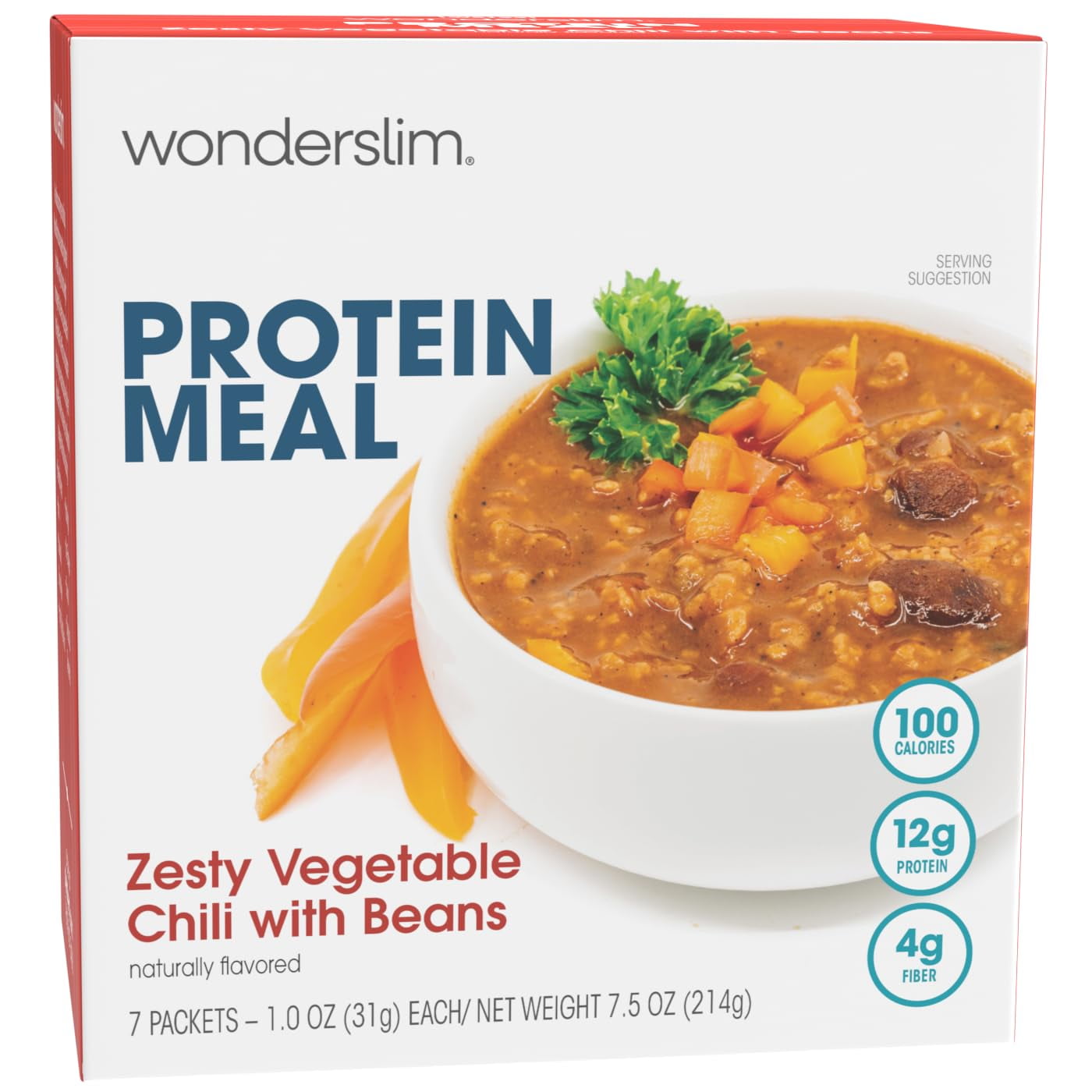 WonderSlim Protein Meal, Zesty Vegetable Chili w/Beans, 12g Protein, 4g ...