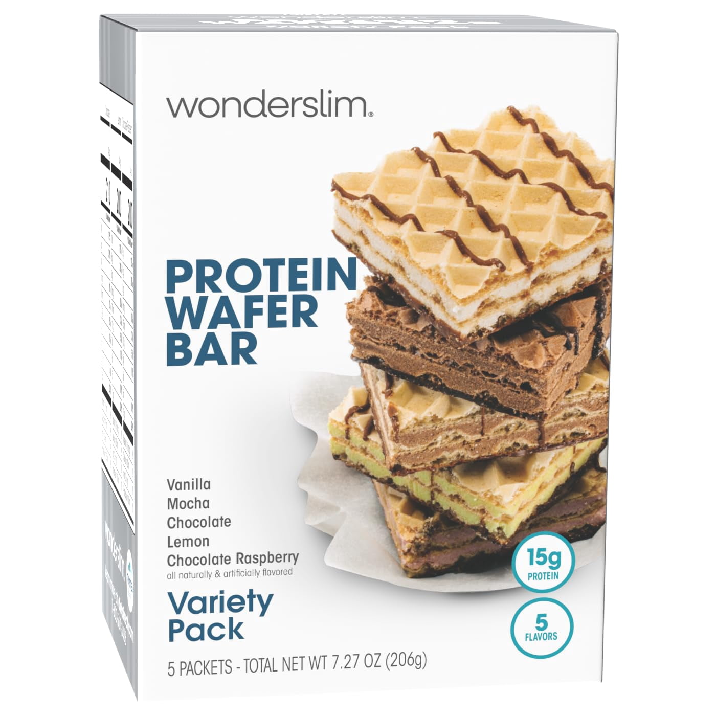 WonderSlim Protein Wafer Snack MZF22 Bar, Variety Pack, 15g Protein, 5 ...