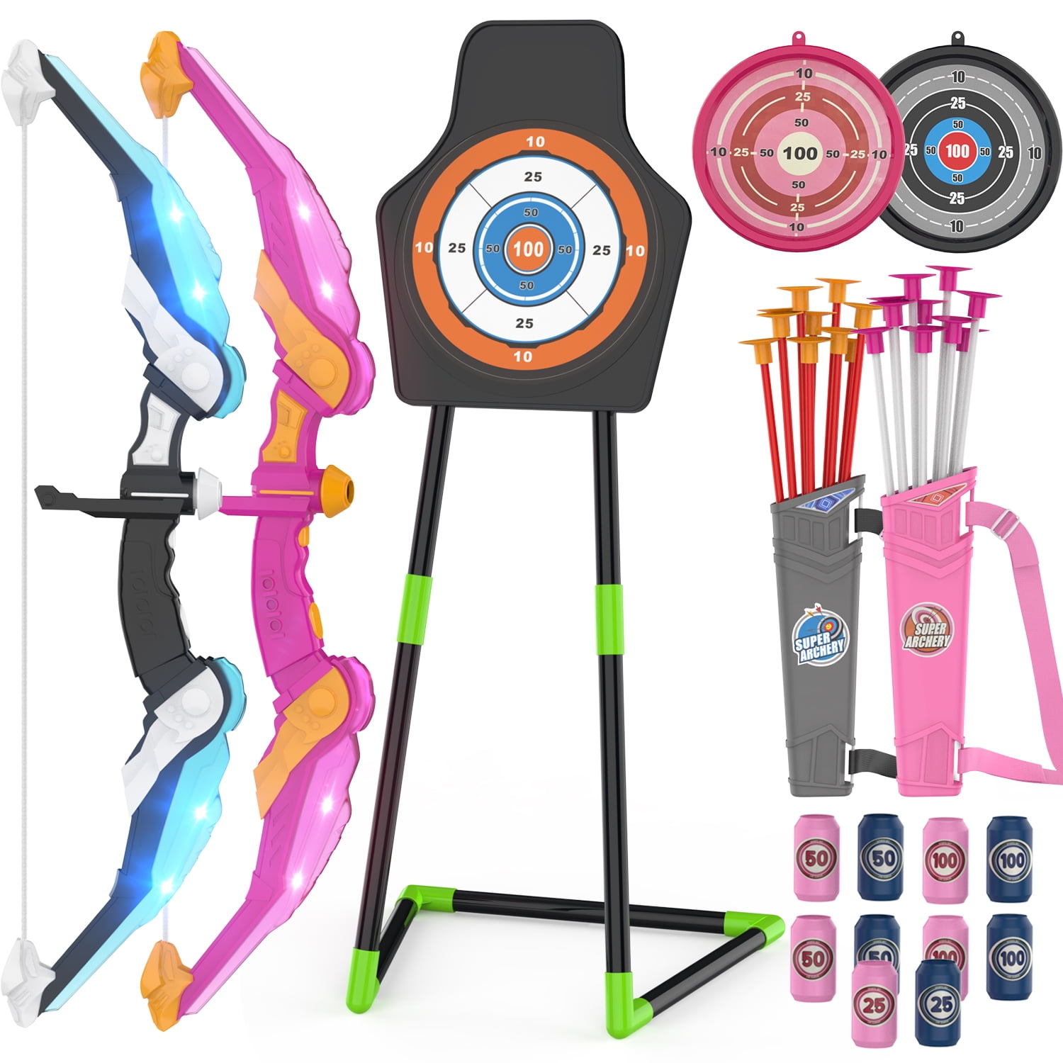 WonderStone 2-Pack Bow and Arrow for Kids, LED Light-Up Archery Set ...