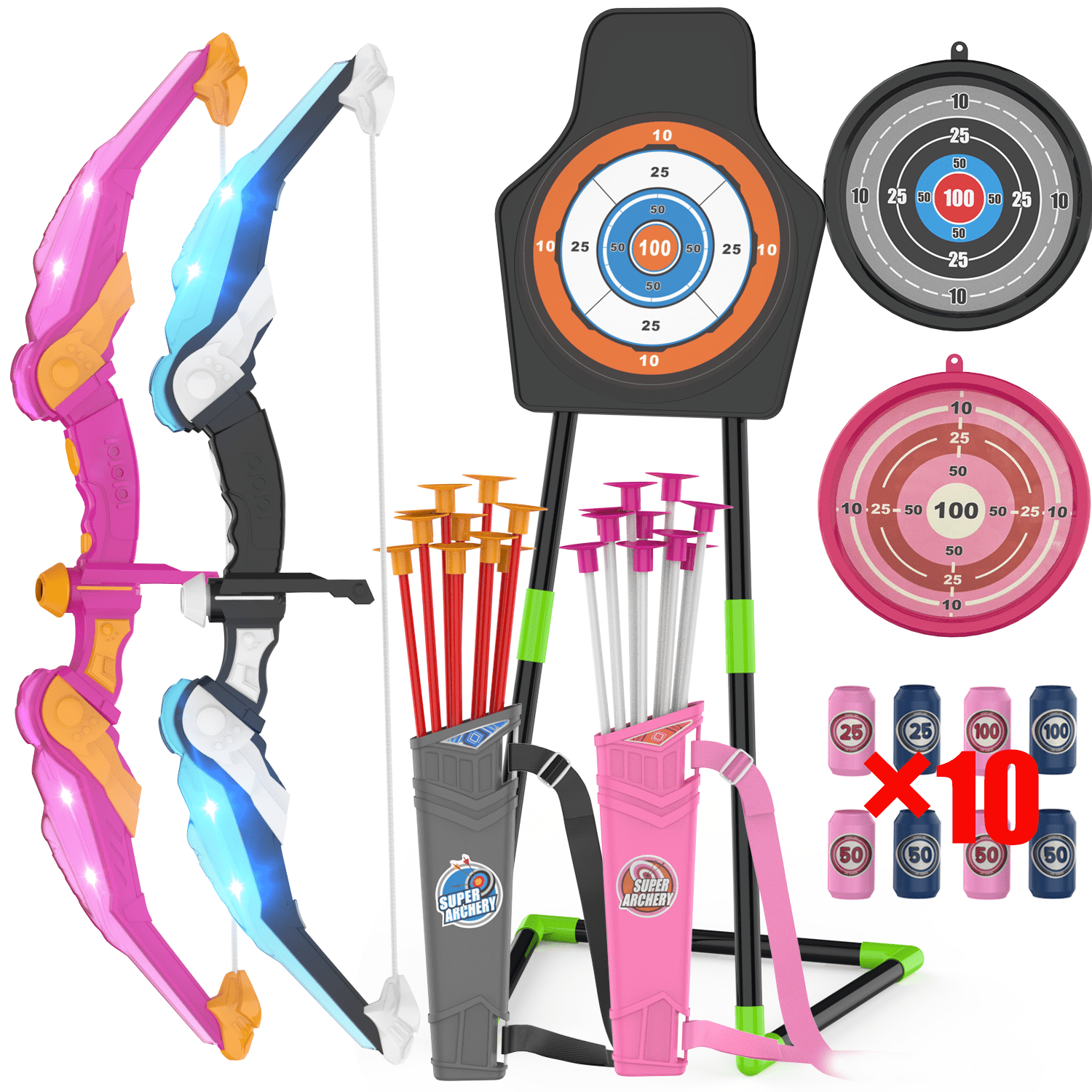 WonderStone 2-Pack Bow and Arrow for Kids, LED Light-Up Archery Set ...