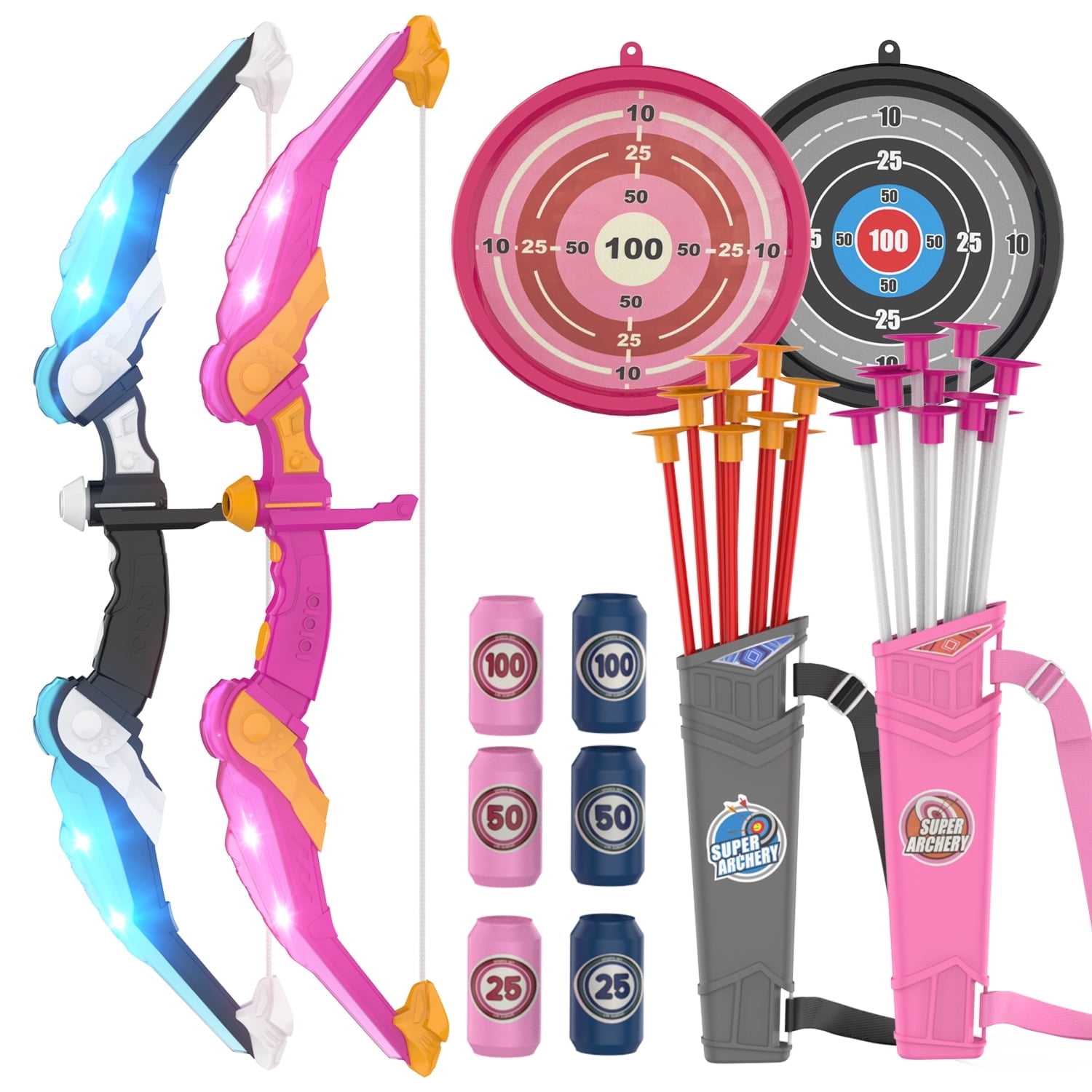 WonderStone Kids Archery Set, LED Bow and Arrow, 20 Suction Cup Arrows ...