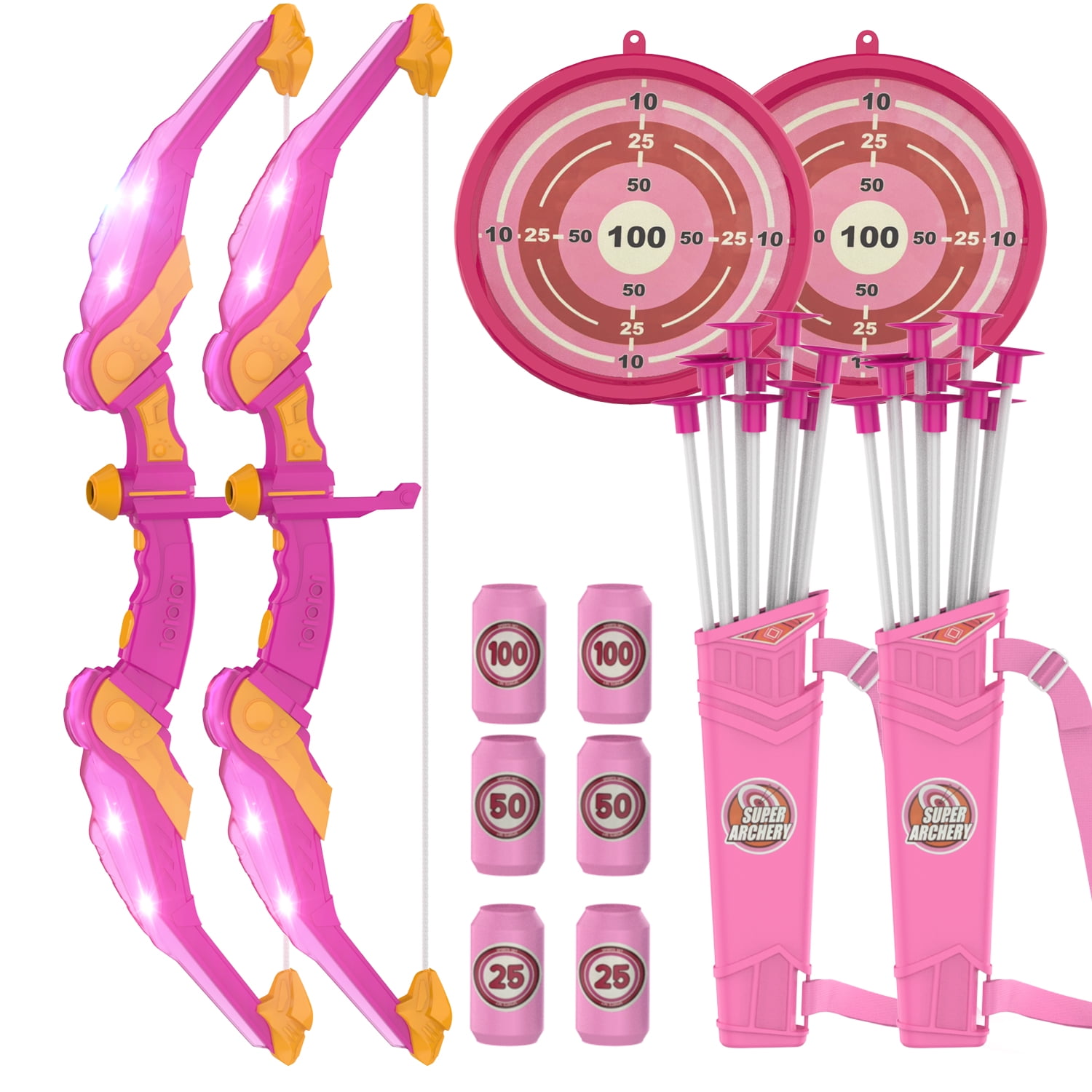 WonderStone 2-Pack Bow and Arrow for Kids, LED Light-Up Archery Set ...