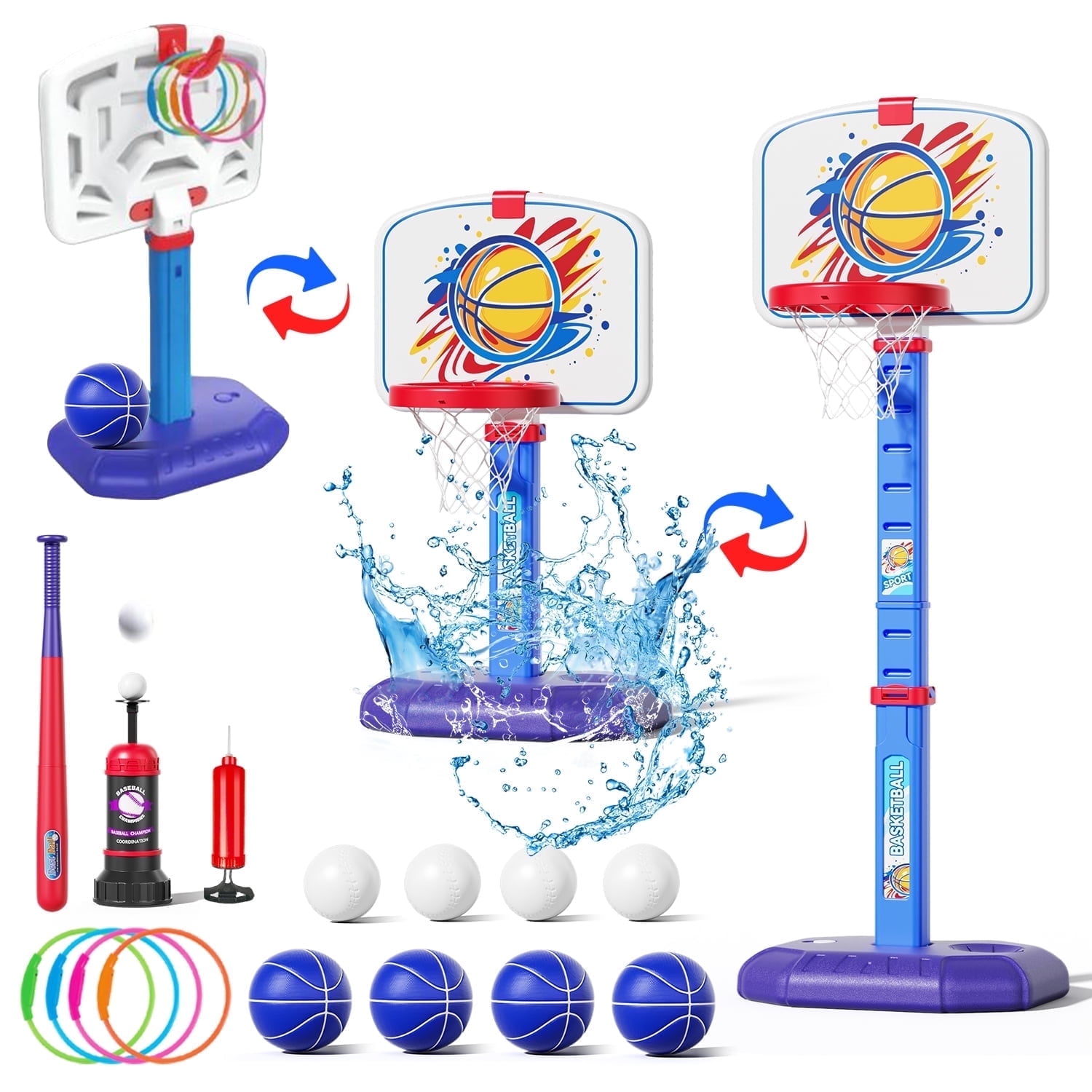 WonderStone 3 in 1 Basketball Hoop, Adjustable Height Mini Poolside ...