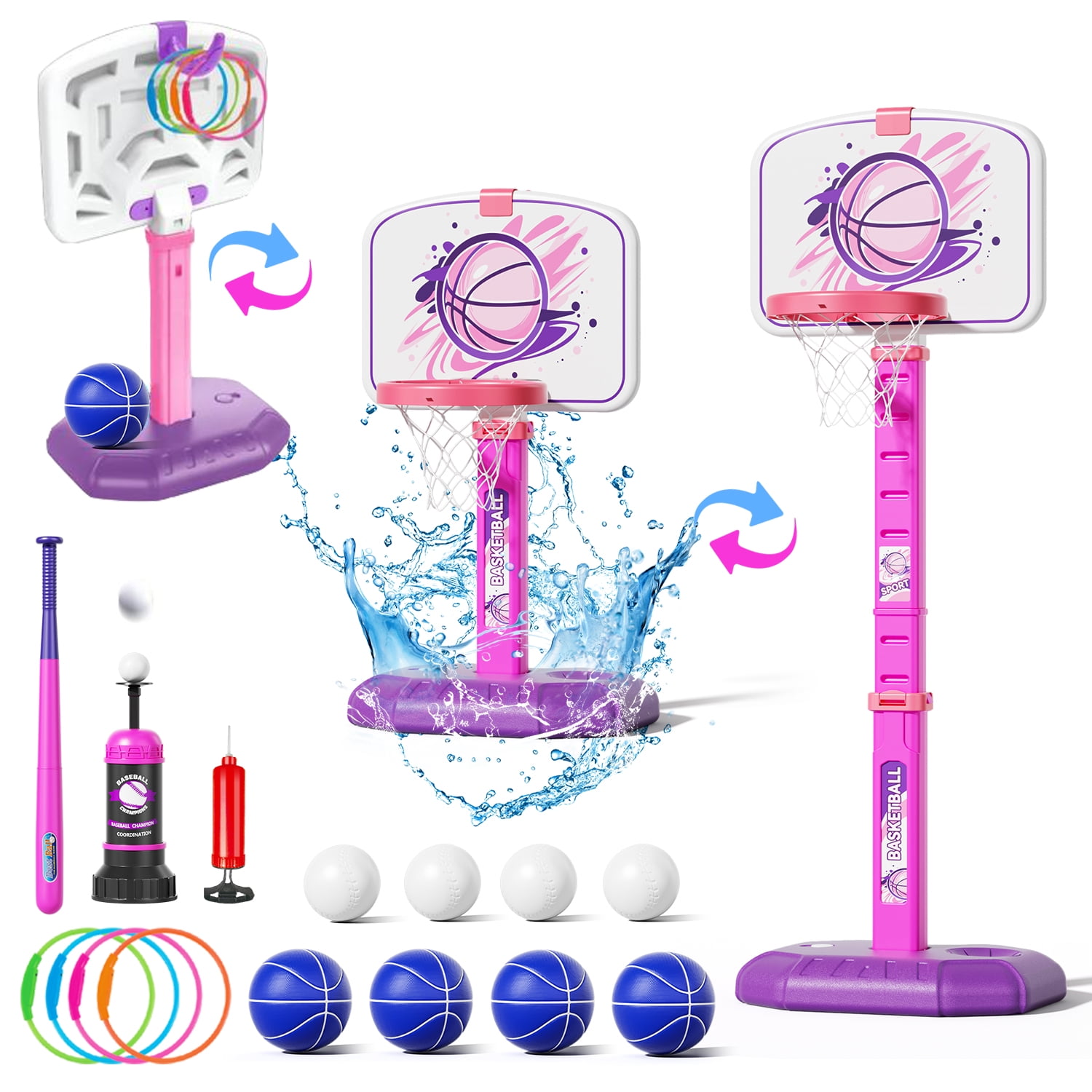 WonderStone 3 in 1 Basketball Hoop, Adjustable Height Mini Poolside ...