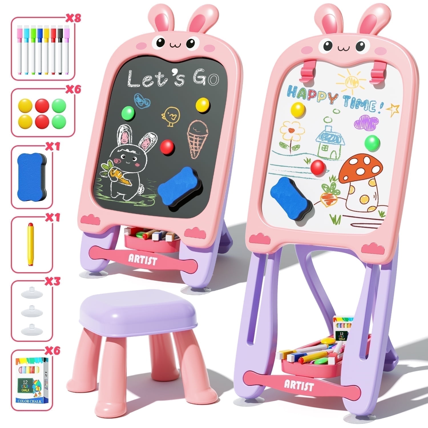 WonderStone 4-in-1 Kids Table and Chairs Adjustable Easel Toy for Ages ...