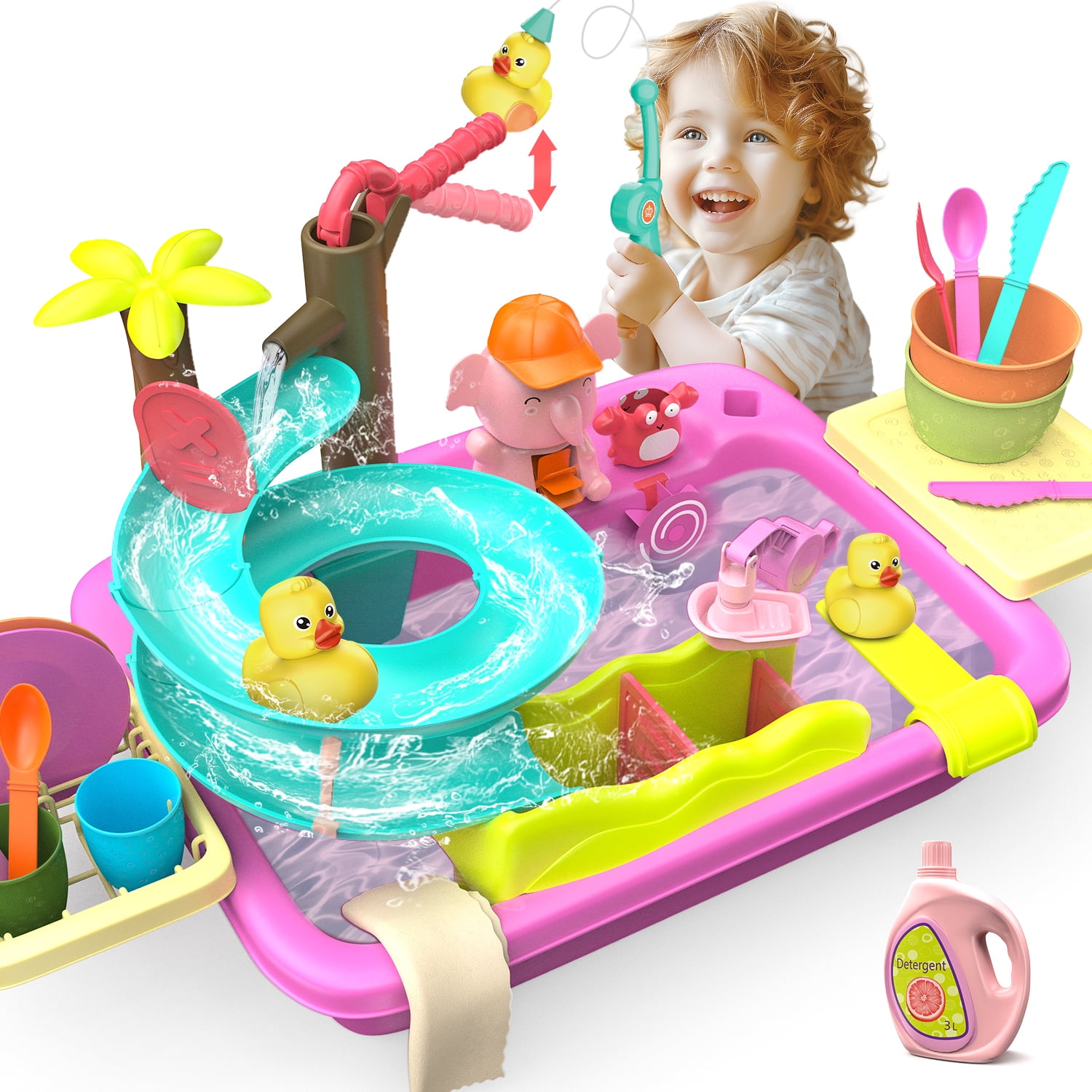 WonderStone 4-in-1 Pretend Play Kitchen Toys, Play Sink with Upgraded ...
